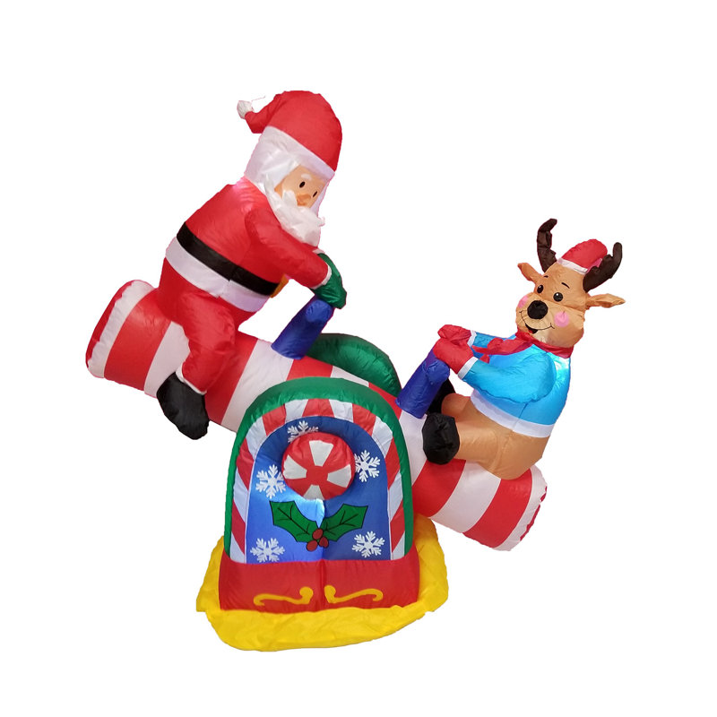 Dakota Fields 4FT Animated Inflatable Santa & Reindeer on Teeter Totter ...