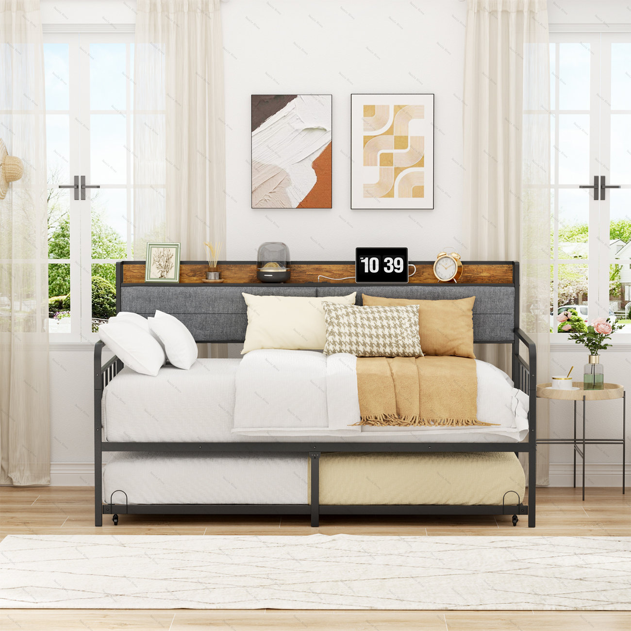 17 Stories Modern Twin Size Daybed with Trundle,Upholstered Storage ...