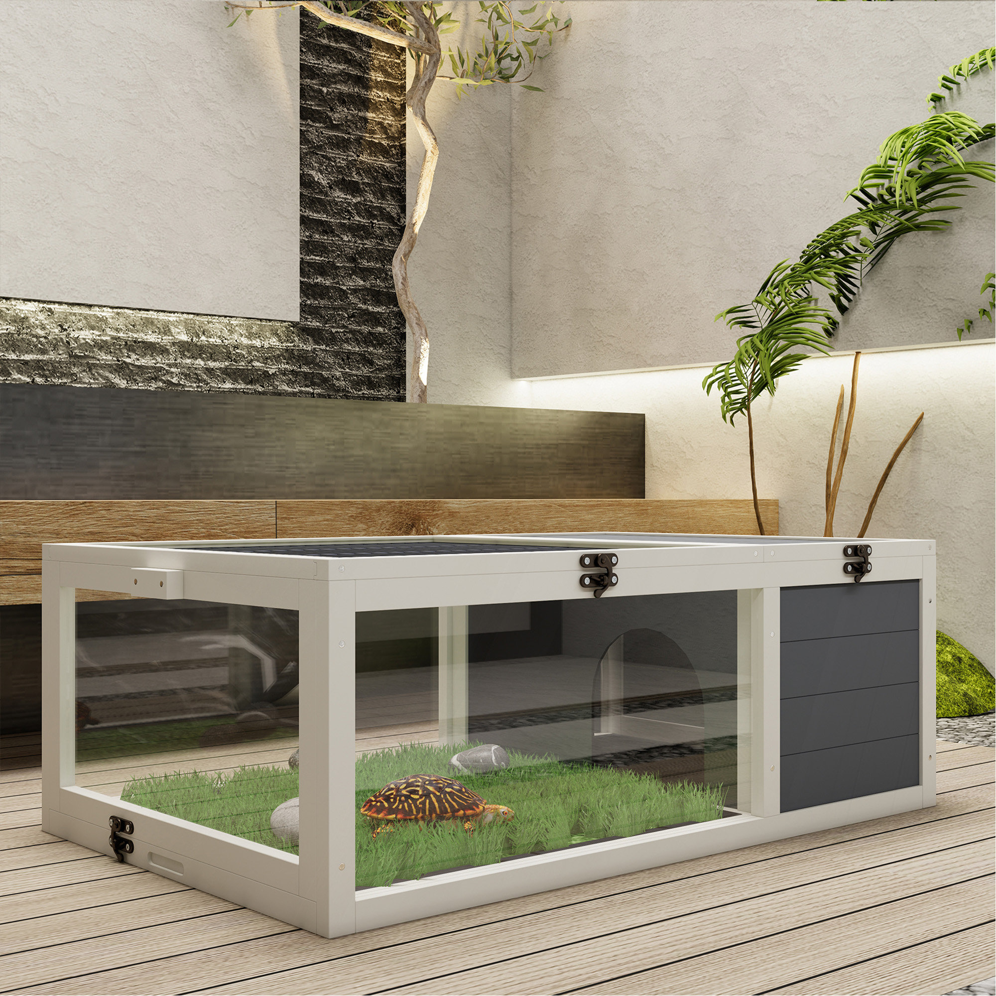 TYUNABRN 39"Wood Tortoise House Indoor Turtle Habitat Reptile Cage For ...