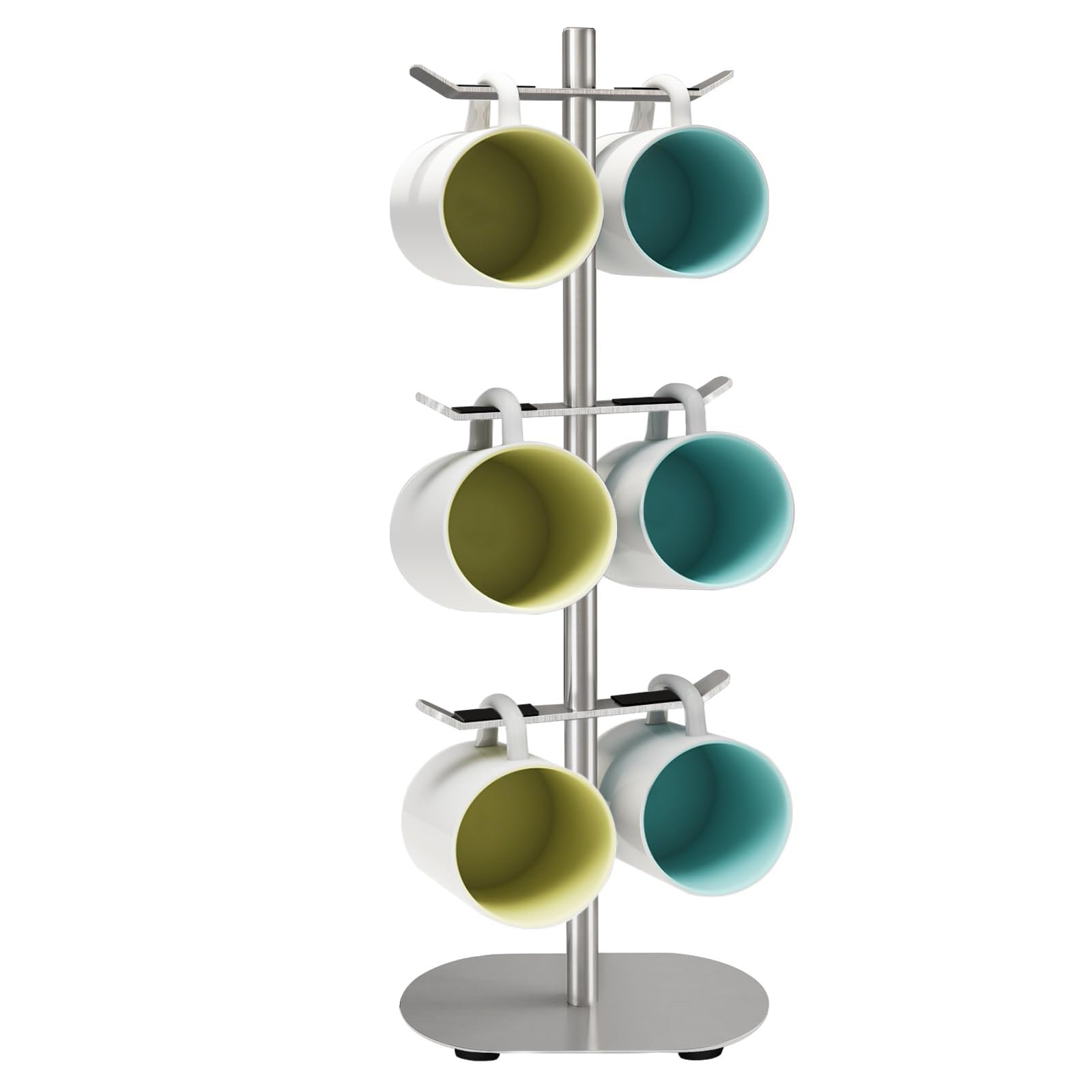 Latitude Run® Metal Mug Rack, Coffee Cup Holder With 6 Hooks, Brushed ...