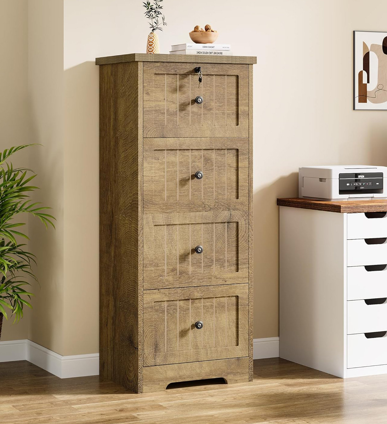 Lark Manor™ Narrow Tall Wood Filing Cabinet 4 Drawer Vertical File ...