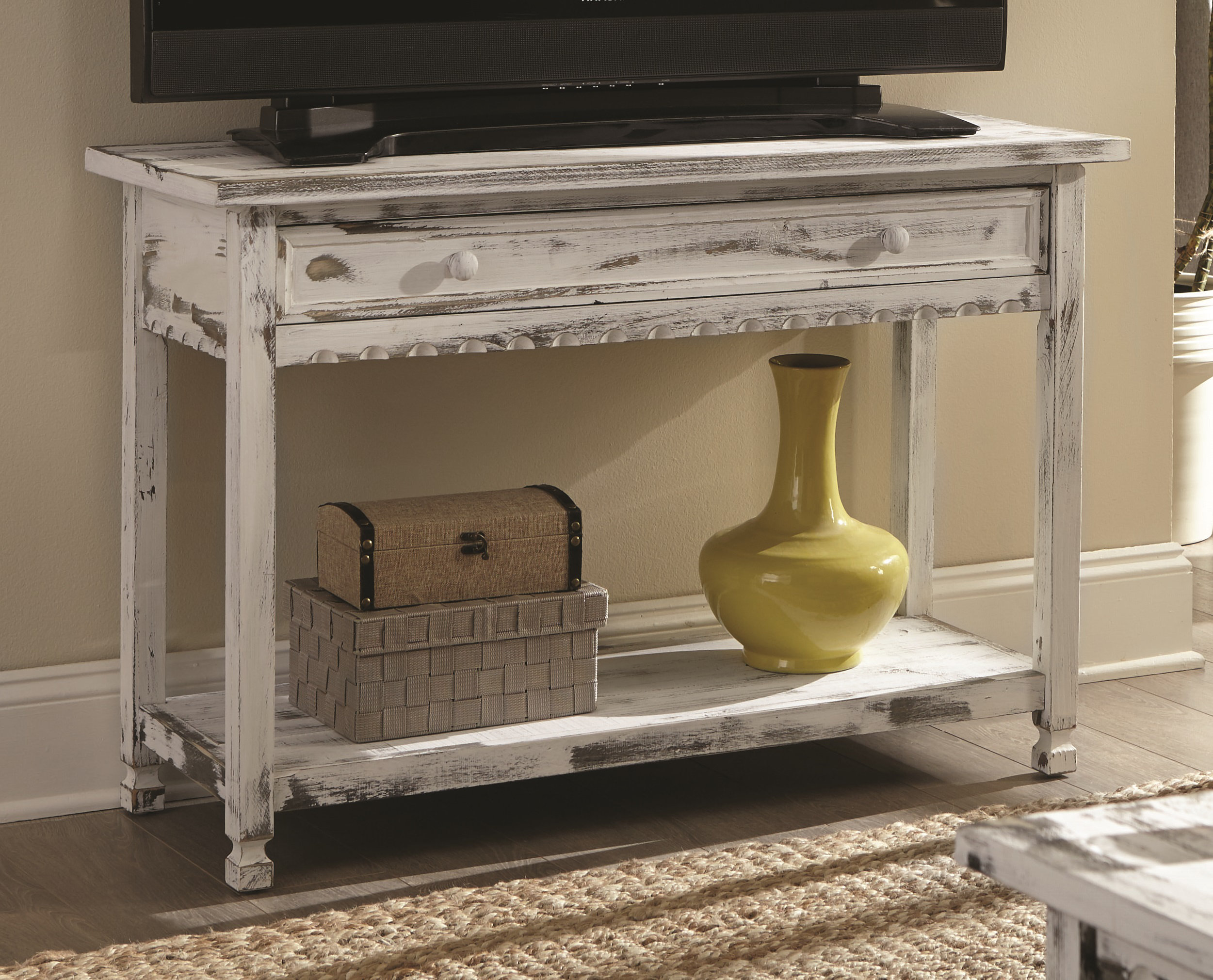 Beachcrest Home™ Brigid Rustic Cottage Media Console Table, 1 Drawer ...
