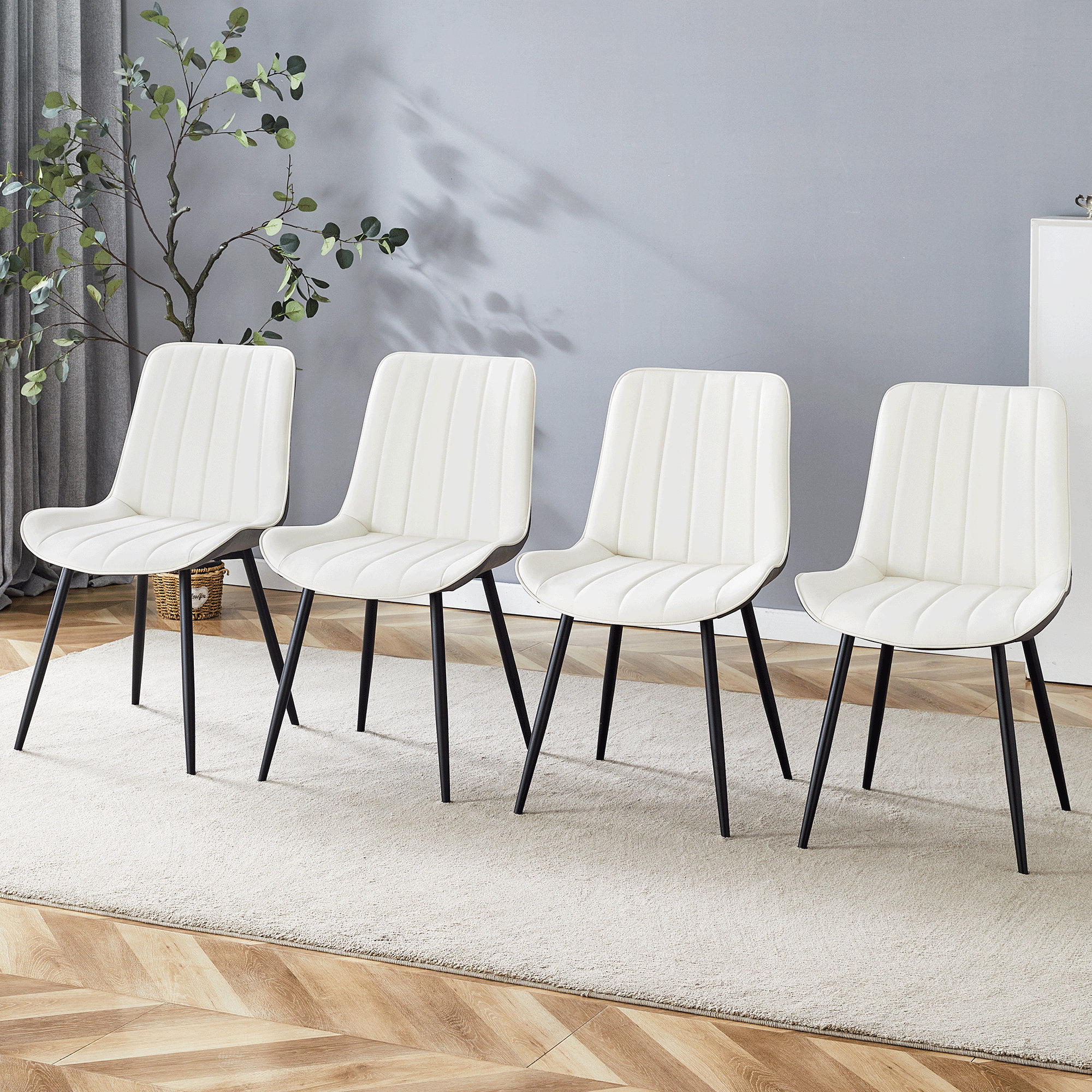 Corrigan Studio Set of 4 pu dining chairs, white and dark grey splicing ...