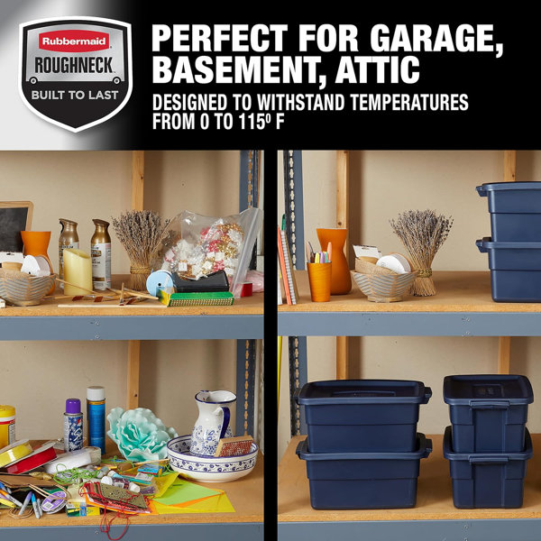 Rubbermaid Roughneck 3 Gal Storage Bins with Lids, 6-Pack Dark Indigo ...