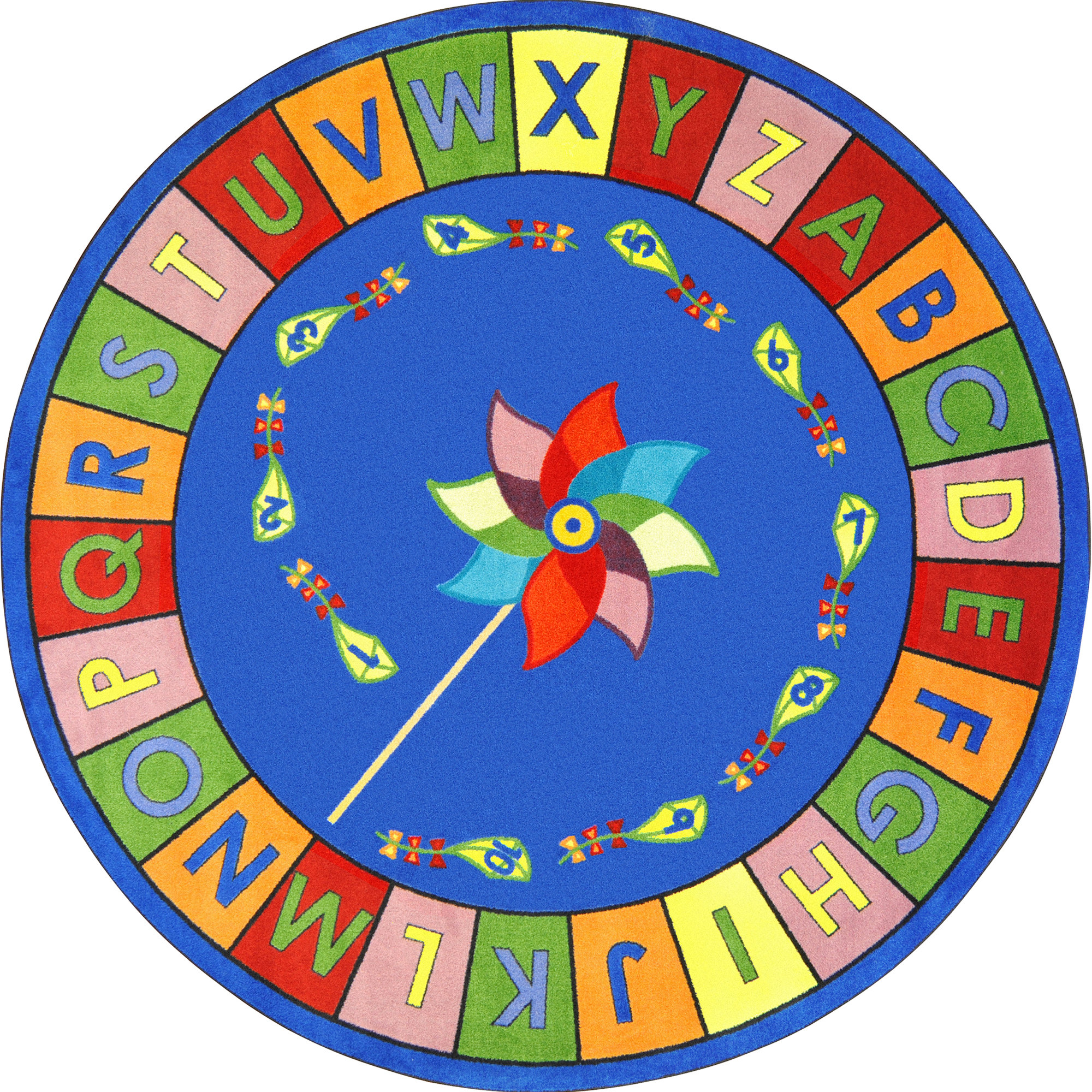 Joy Carpets Kid Essentials Early Childhood Round Alphabet Pinwheel Rug ...