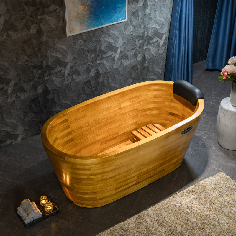 WoodBridge 67'' x 31.5'' Freestanding Soaking Wood Bathtub | Wayfair