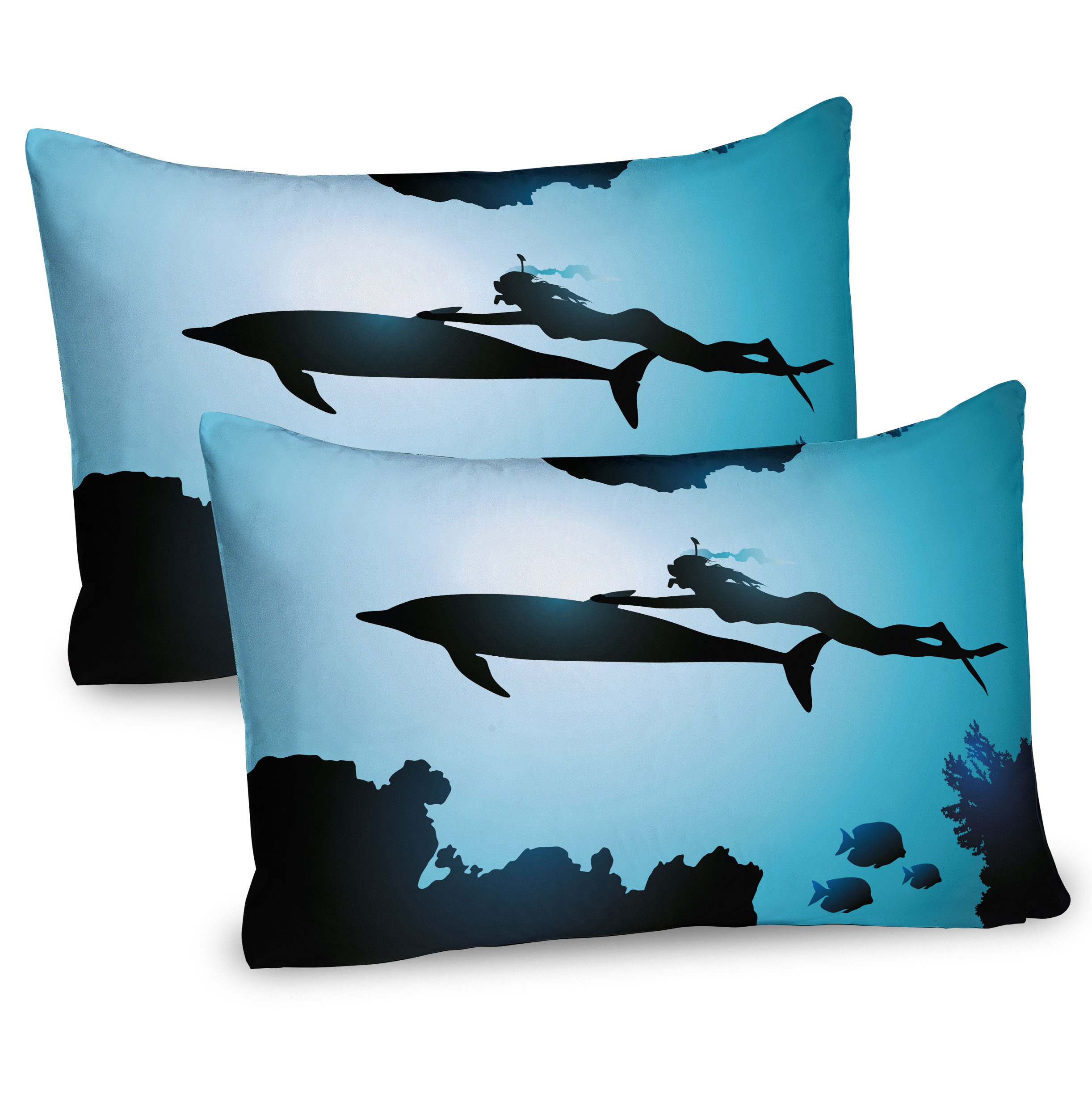 Ambesonne Dolphin Pillow Sham 2 Pack Diver Girl with Dolphin 30"x20 ...