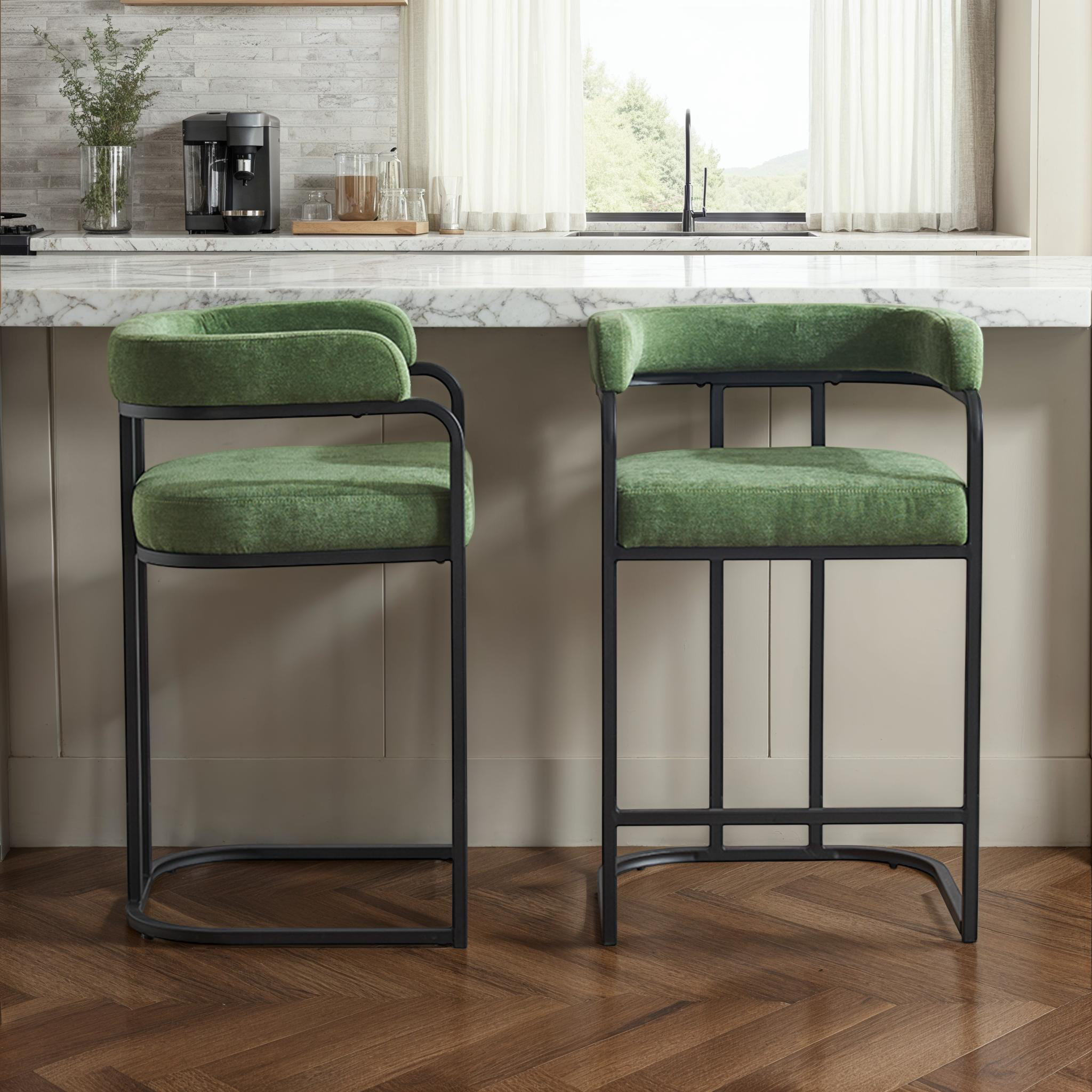 Latitude Run® Set of 2 Upholstered Counter Height Chairs,Armrests ...