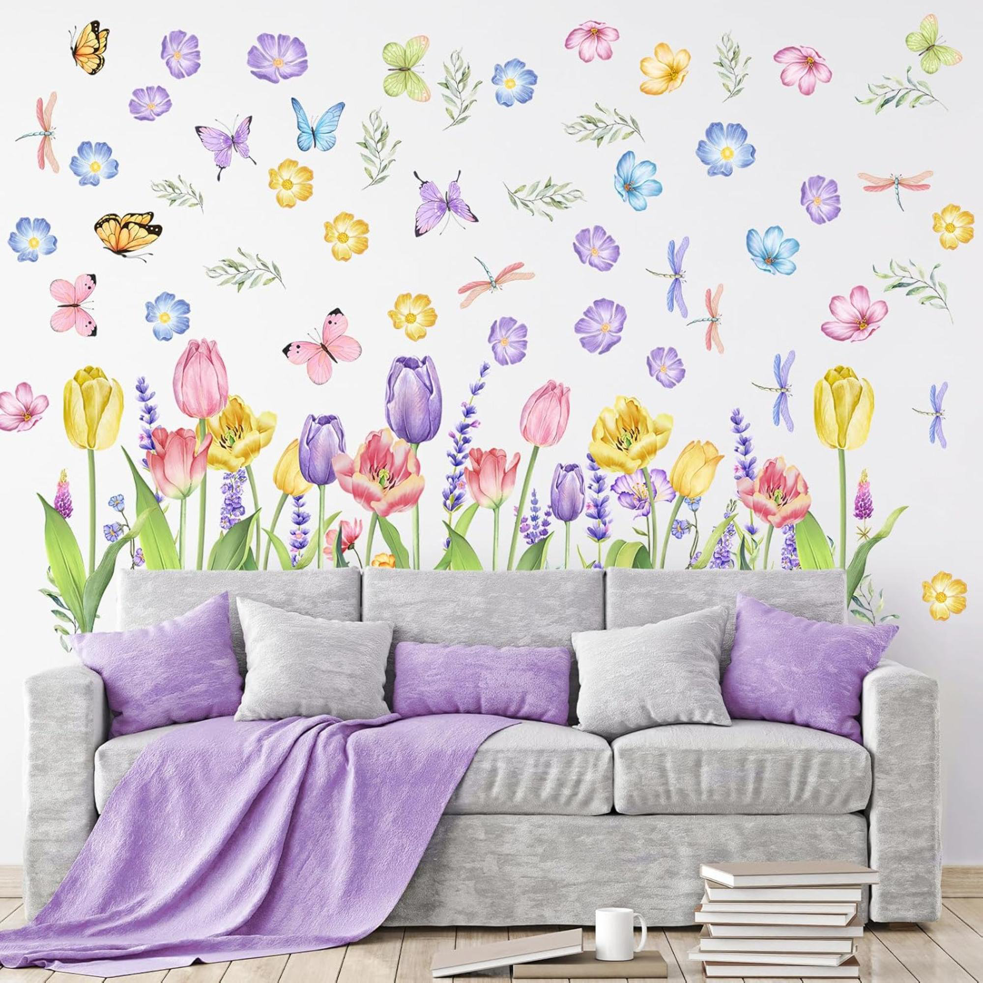 Gracie Oaks 6 Sheets Large Spring Flower Wall Stickers Lavender ...