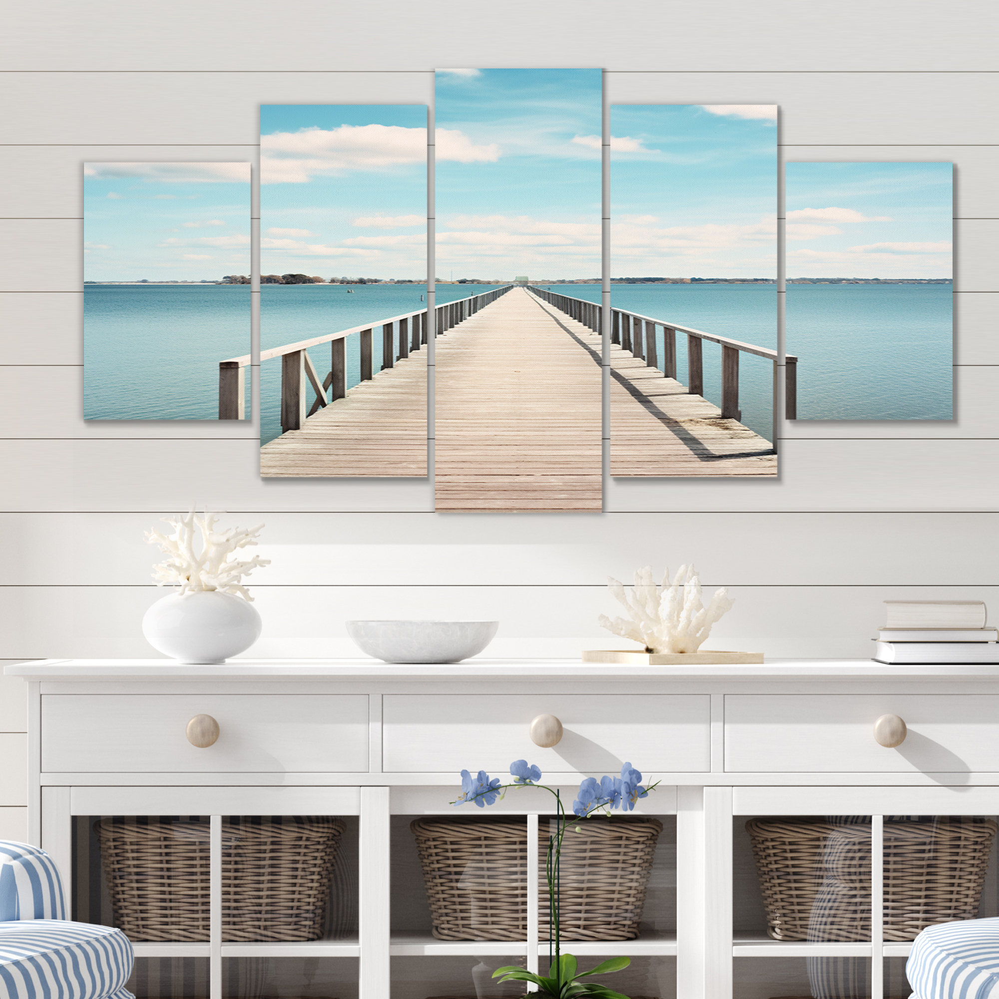 Dovecove Pier Lone Pier II - Coastal Pier Canvas Print - 5 Panels | Wayfair