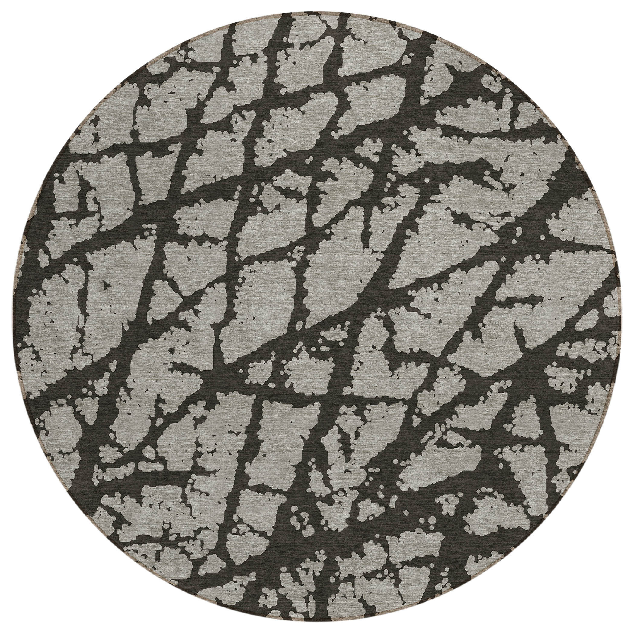HomeRoots 8' Round Gray and Black Round Abstract Washable Non Skid ...