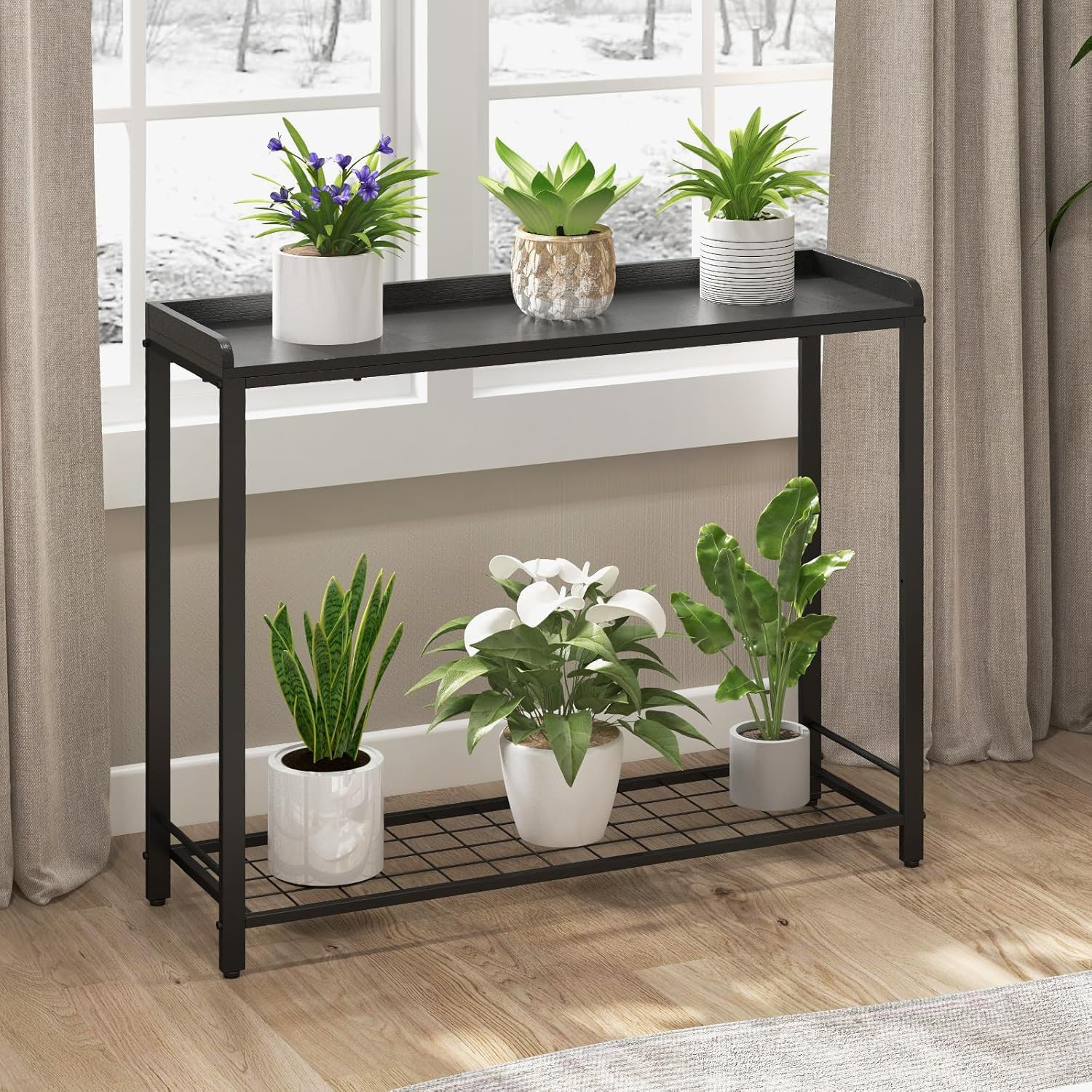 Ebern Designs 39.4" Entryway Table With Metal Grid Shelves, 2 Tier ...