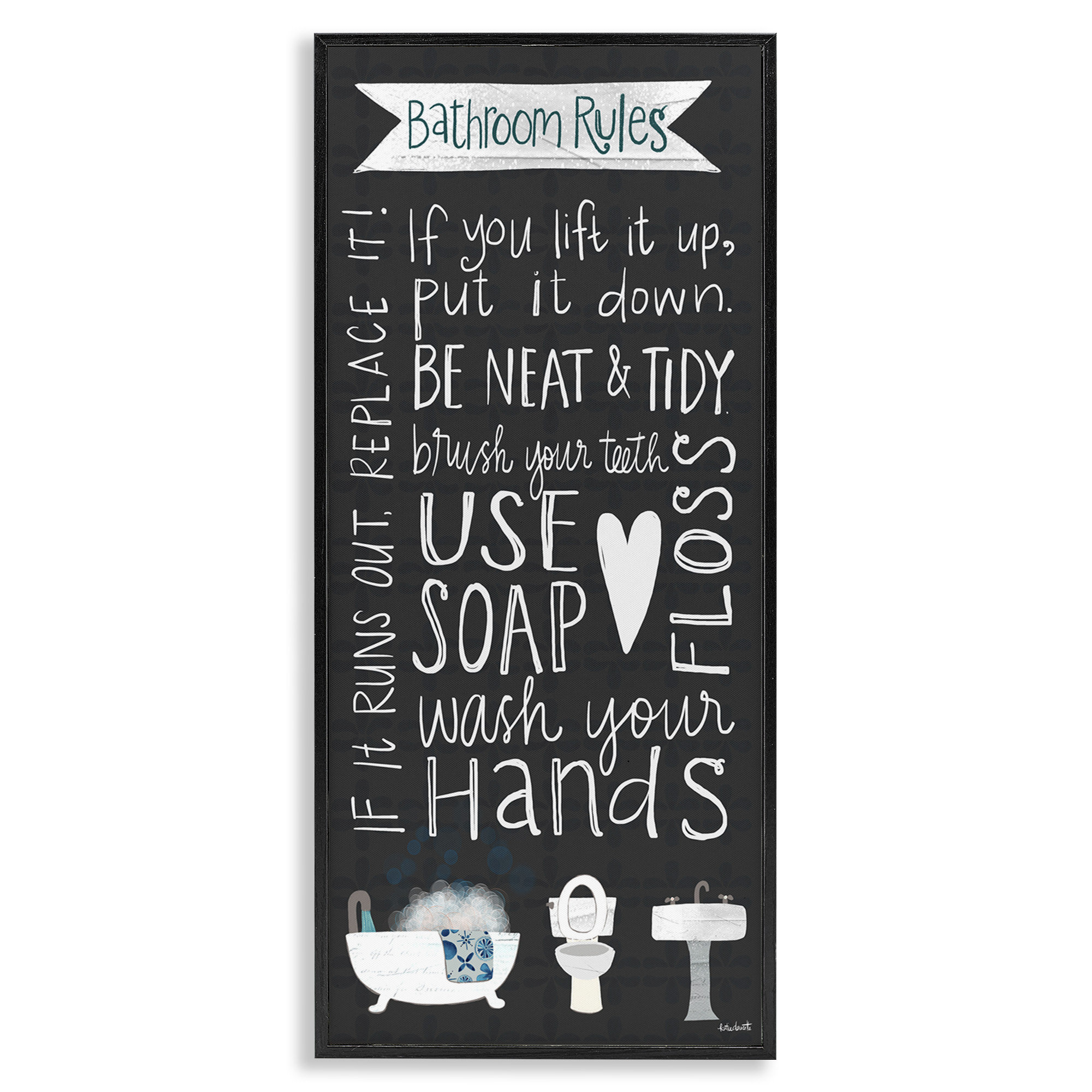Stupell Industries Bathroom Rules Sign Whimsical Tub Toilet Sink by ...