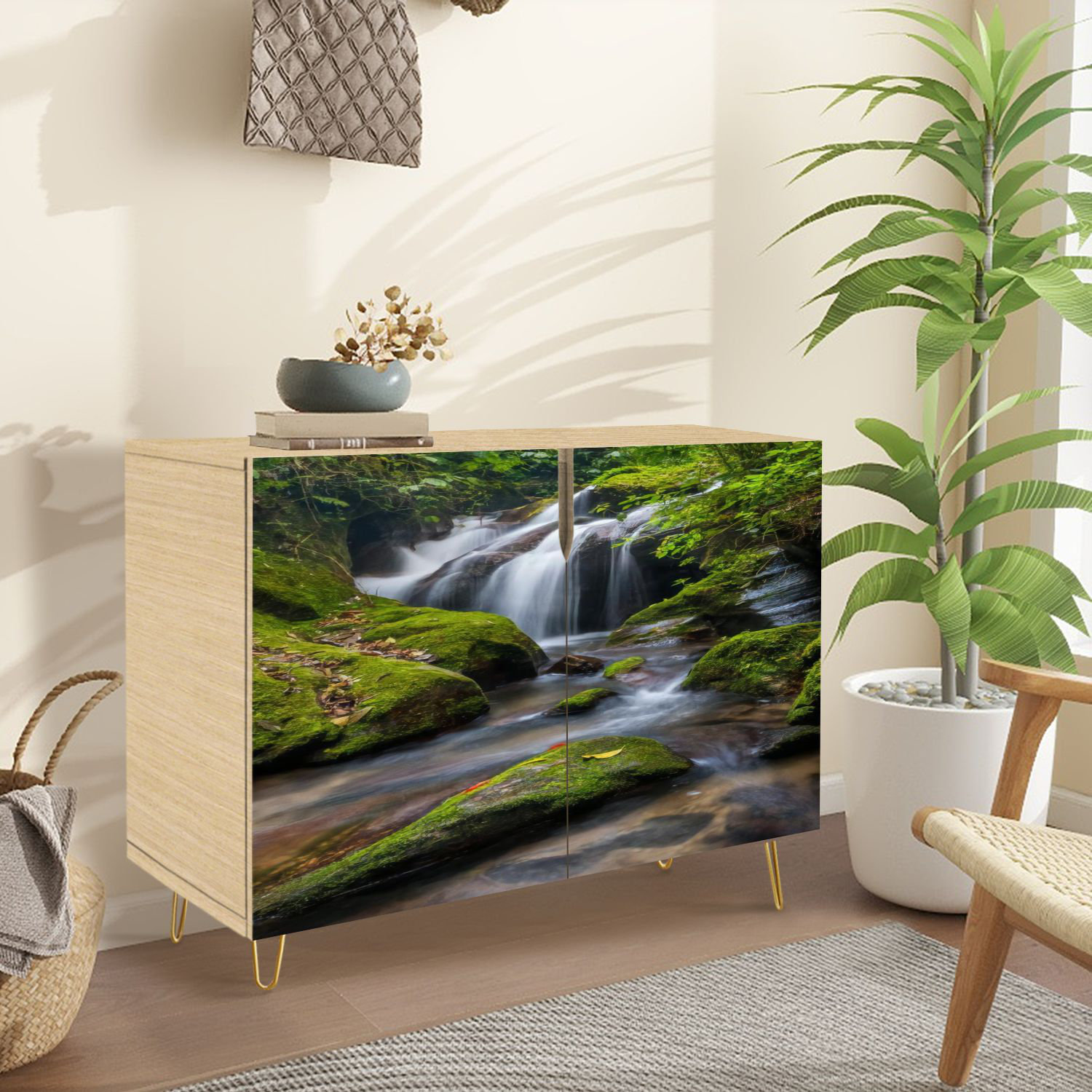 Mercer41 Sideboard Buffet Cabinet with Storage Waterfall with 2 Doors ...