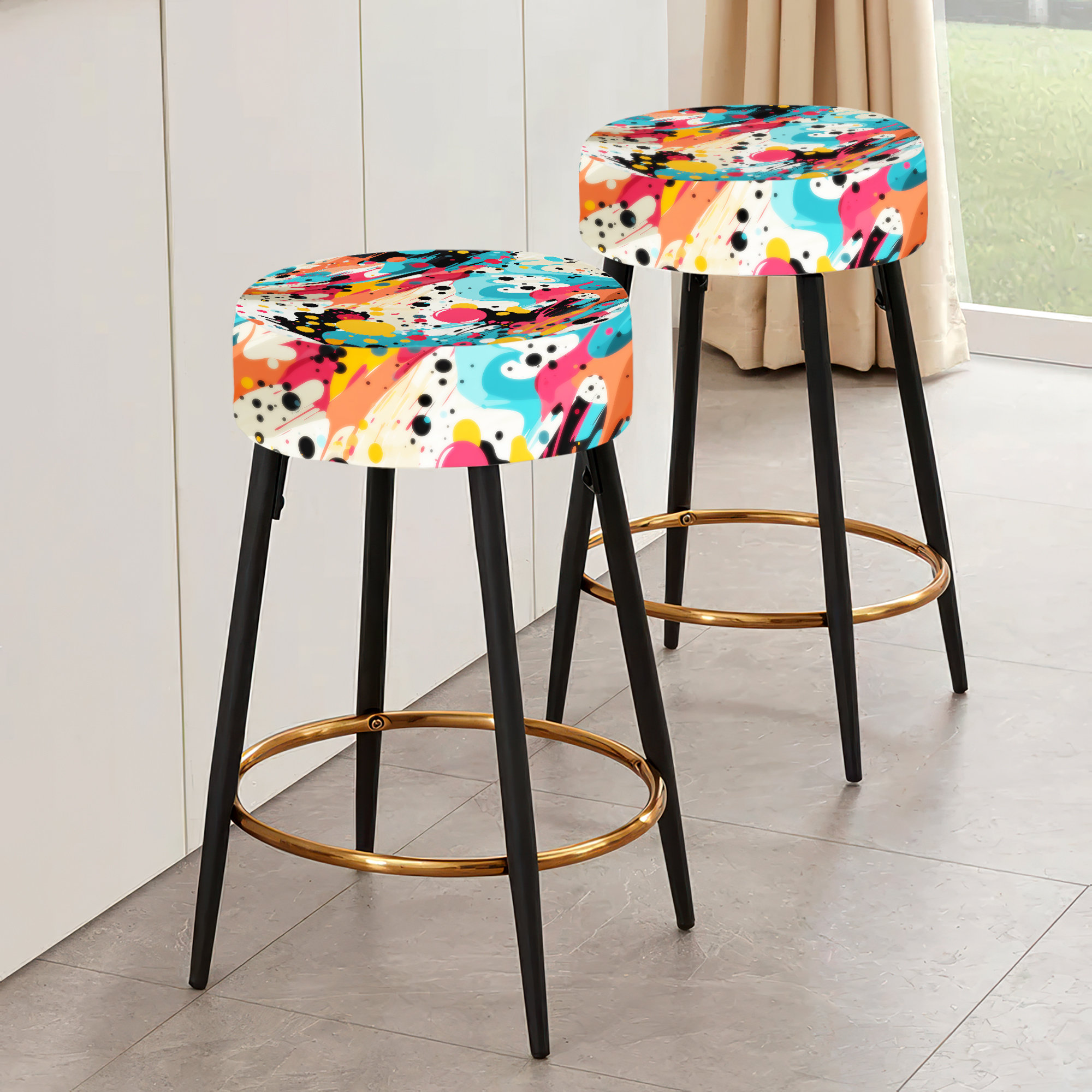Design Art Colorful Poupart Vortex Fusion - Geometric Bar Stools Set Of ...