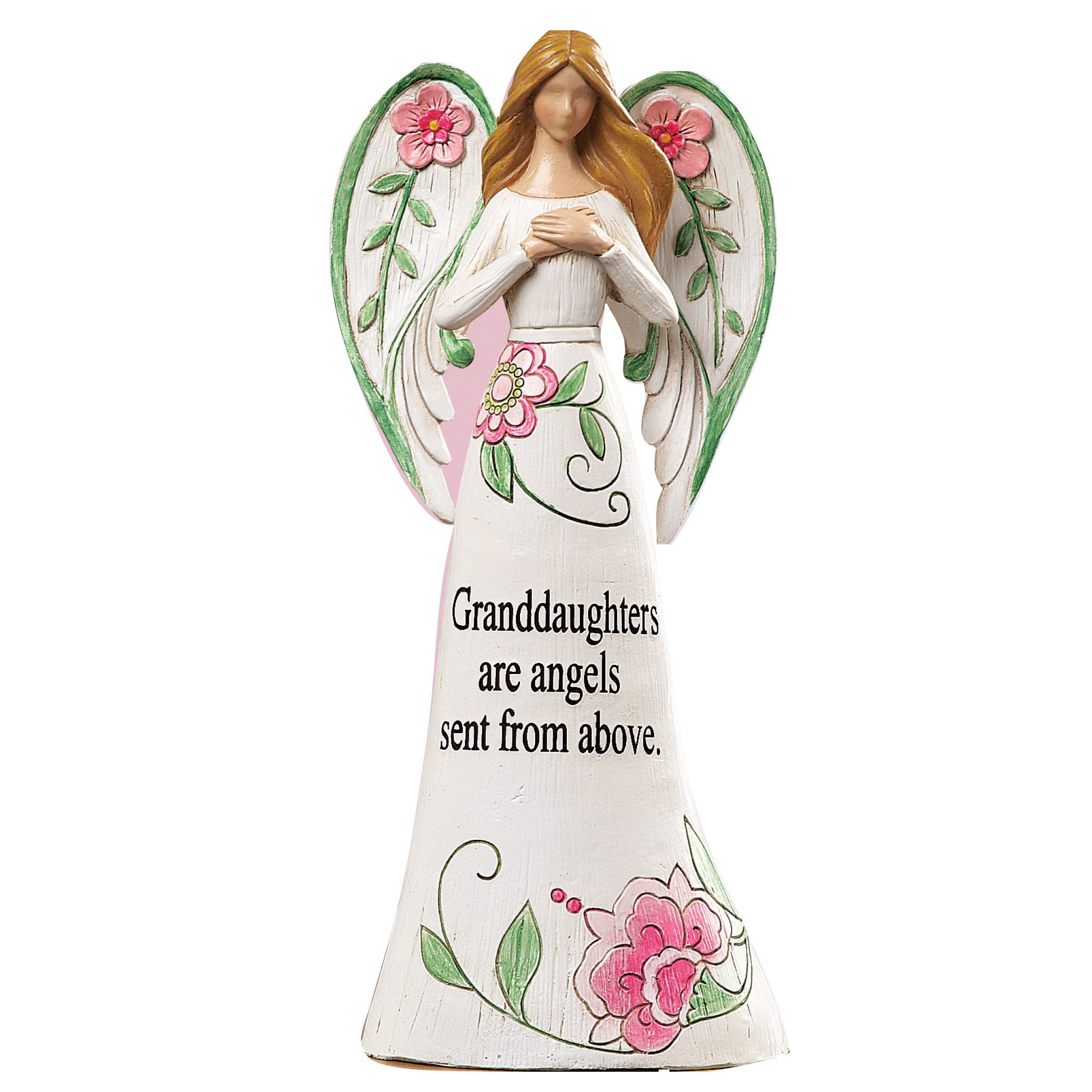The Holiday Aisle® Floral Tabletop Angel Figurine with Sentiment Saying ...