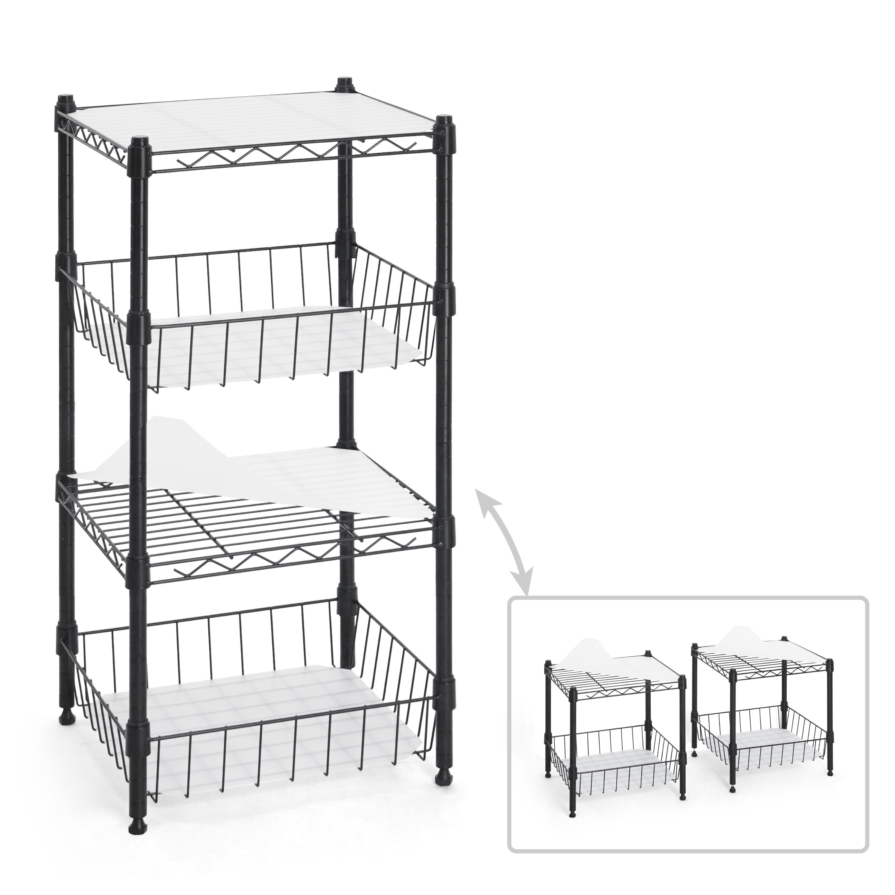 CAPHAUS NSF Adjustable 2 to 4 Tier Stackable Wire Shelving Unit w ...