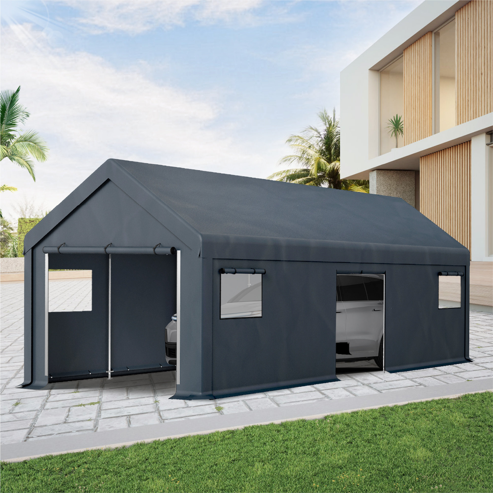 Alphamarts 13 Ft. W X 24 Ft. D Galvanized Steel Storage Canopy ...