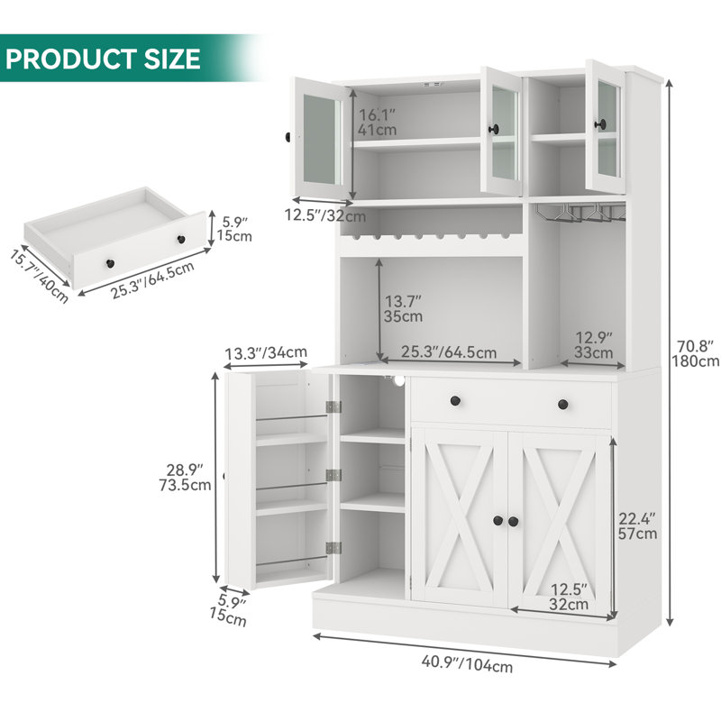 Gracie Oaks 71'' Kitchen Pantry Storage Cabinet Buffet Cabinet With ...