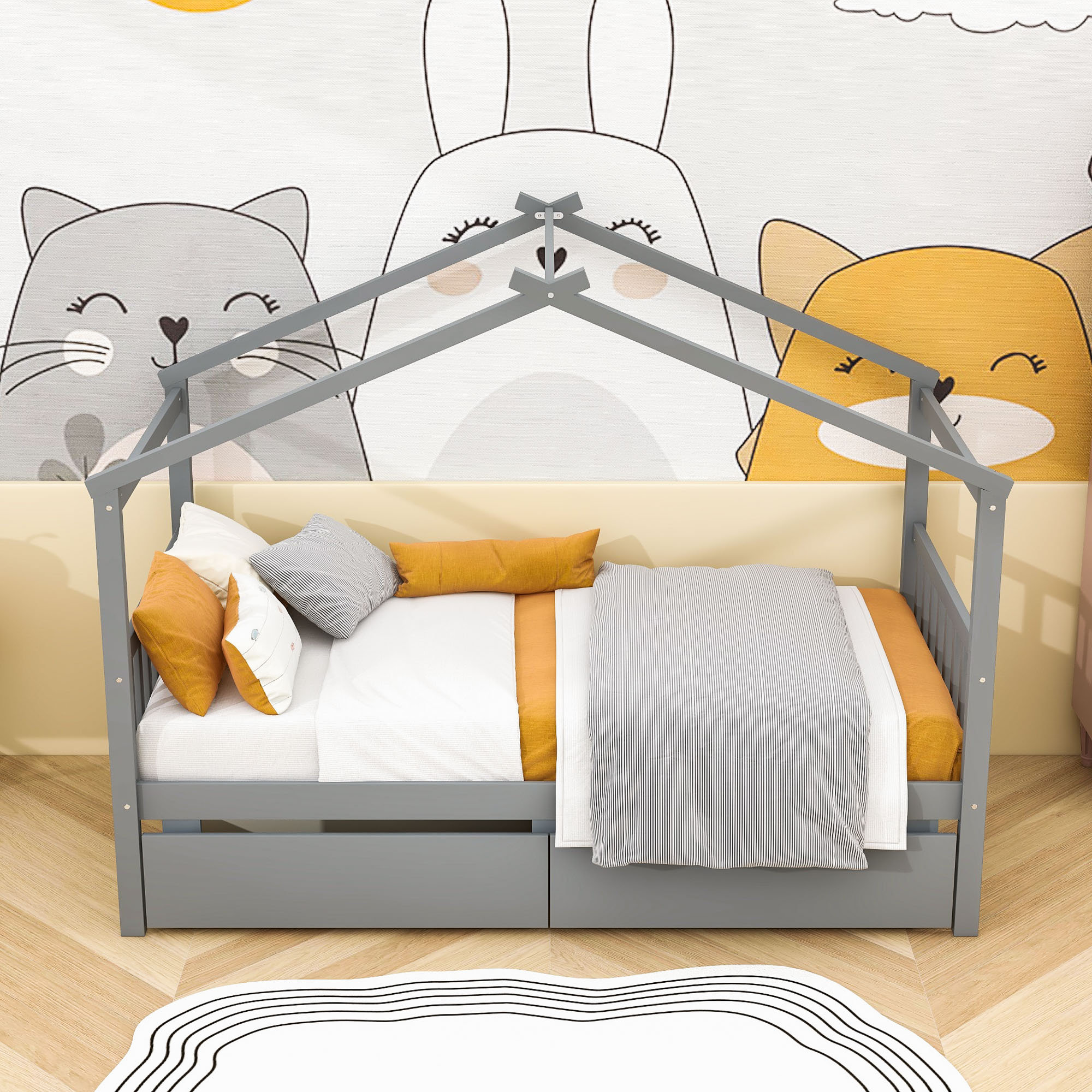 Harper Orchard Areyana Charming Twin-Size Wooden House Bed with ...