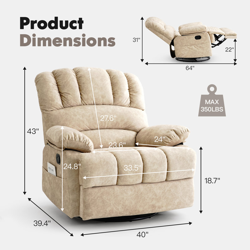 Latitude Run® Oversized Swivel Rocker Recliner Chair Glider Rocker Lazy ...