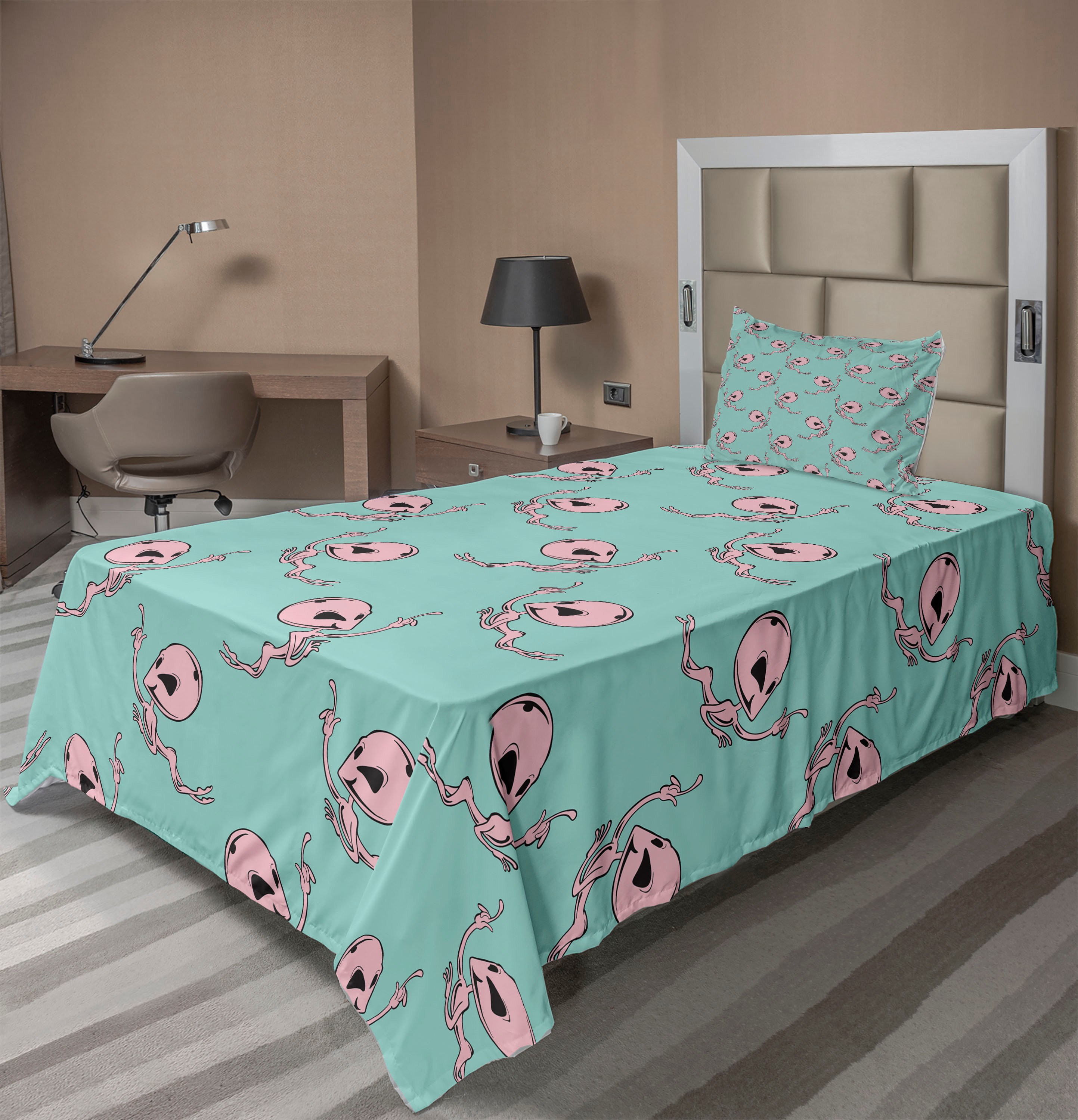 Ambesonne Alien Sheet Set Pastel Extraterrestrial Art Pale Pink and ...