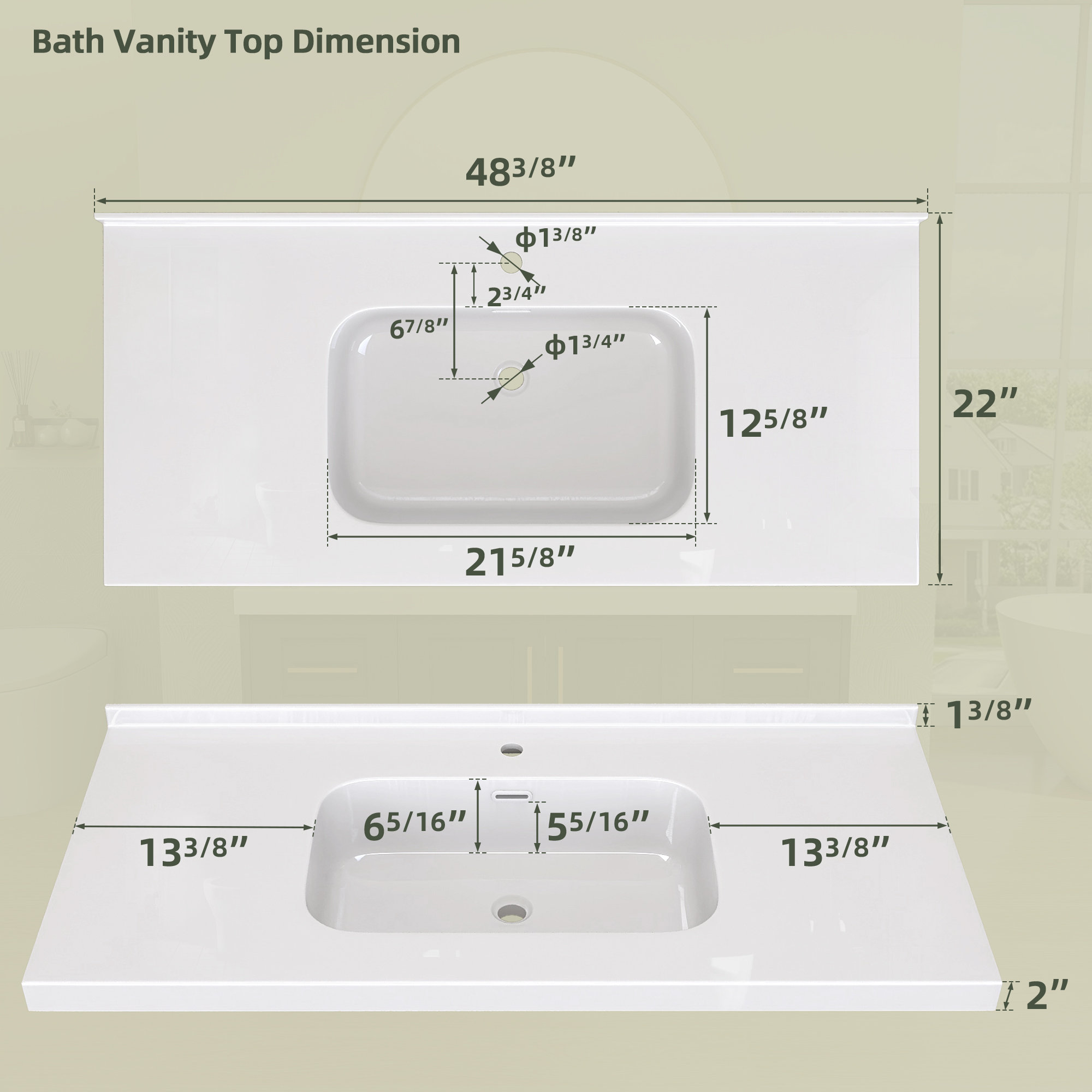 GETPRO Solid Surface 48'' W X 22'' D Single Sink Vanity Top Resin Stone ...
