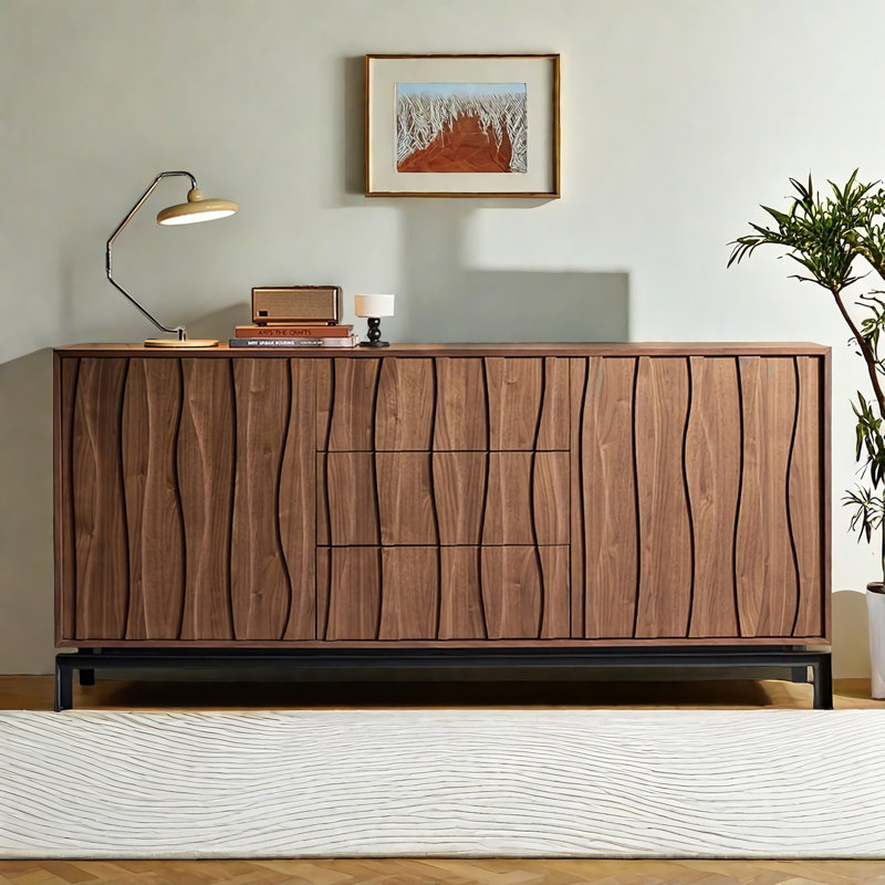 NICECABINET Simple Wavy Wood Walnut Color Accent Cabinet. | Wayfair