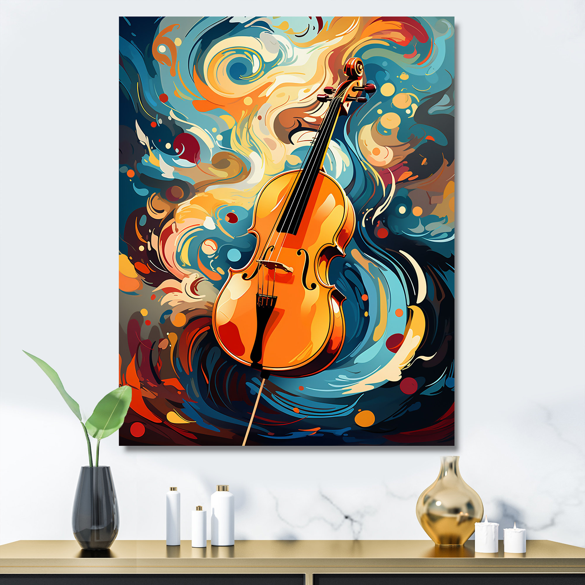 Winston Porter Brown Brooding Burgundy Cello Music III - Music Wall Art ...