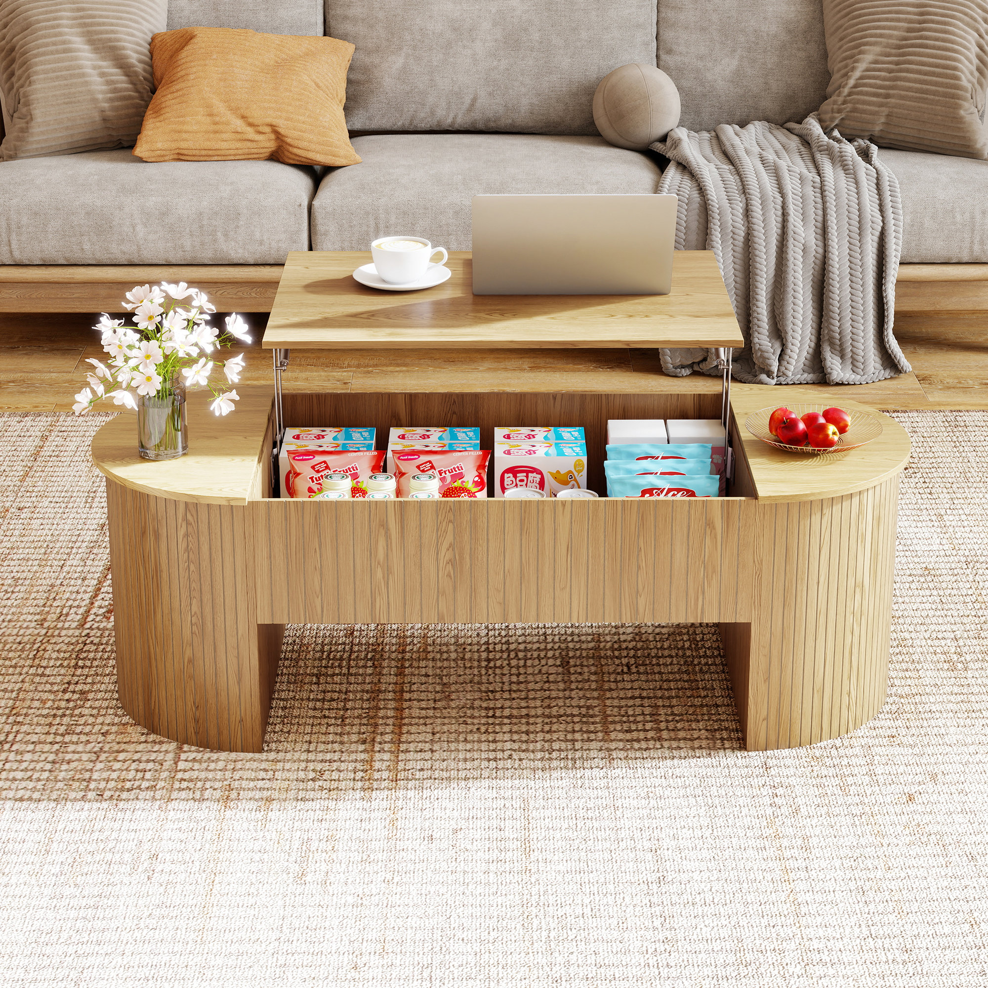 Latitude Run® Lift-top Coffee Table With Hidden Storage, Oval Coffee ...