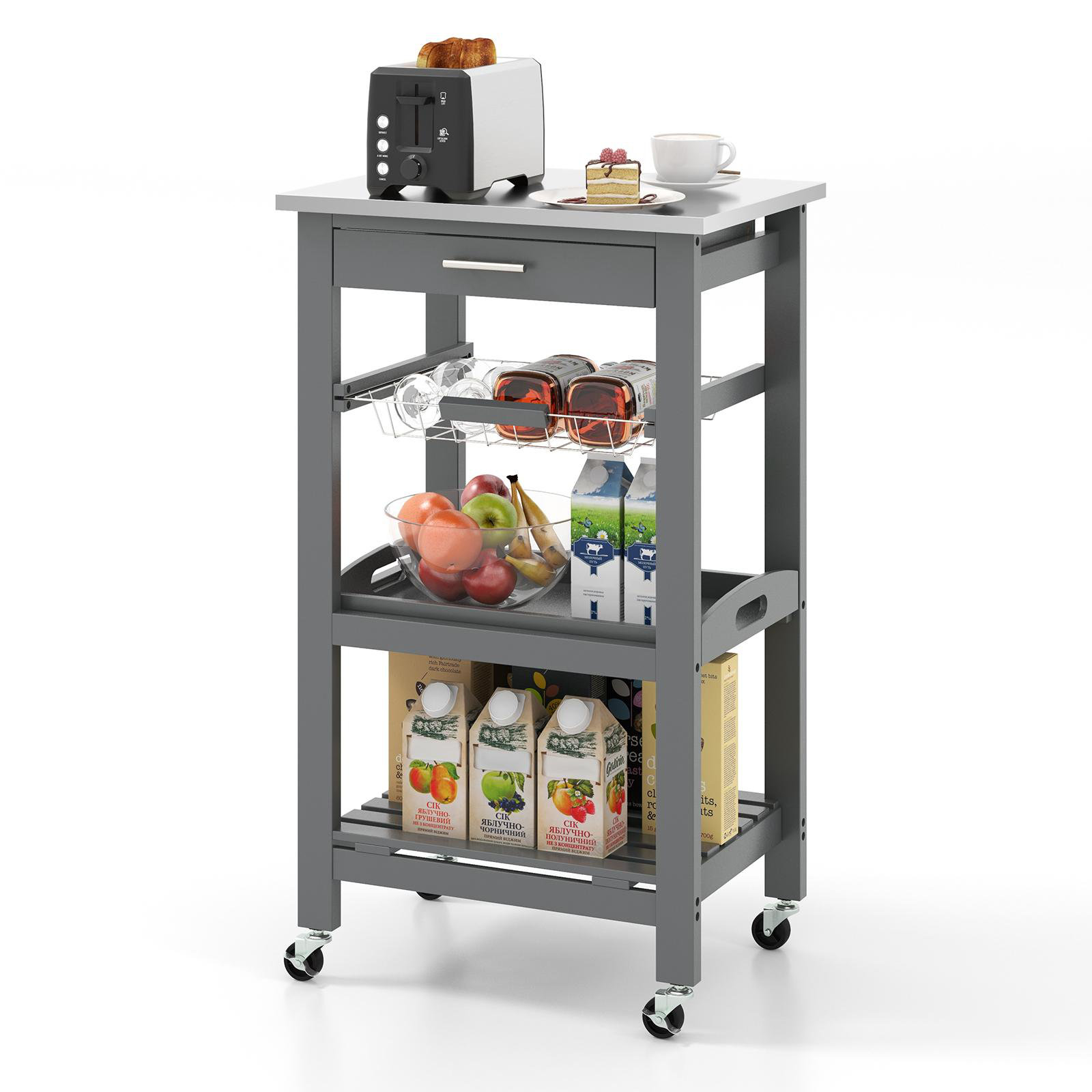 Giantex Rolling Kitchen Cart with Stainless Steel Top | Wayfair