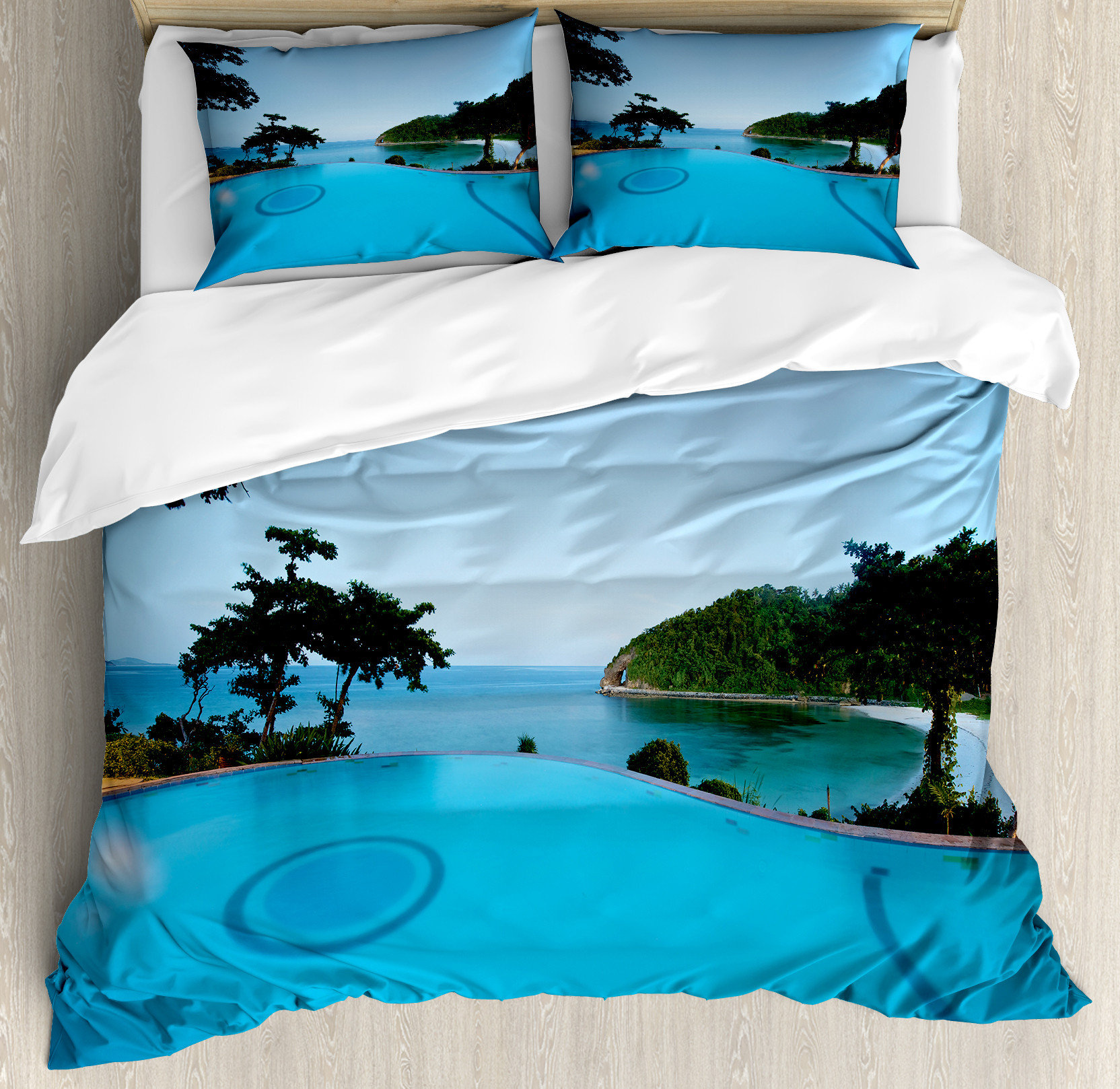Ambesonne Turquoise Duvet Cover Set, Pool Tropical Island, Calking ...