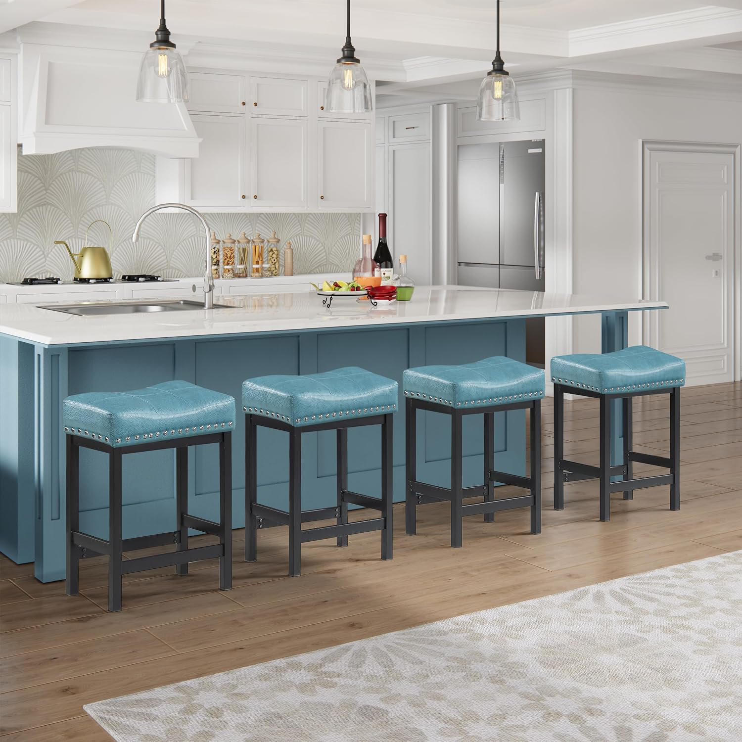 GLOBAL GIRLS LLC Set Of 2, Kitchen Counter Stools, Saddle Barstools ...