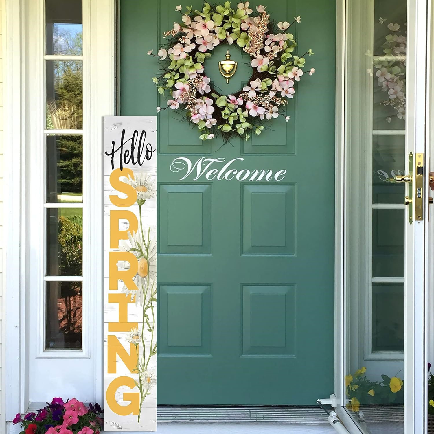 Gracie Oaks Hello Spring Wooden Porch Sign 47 Spring Large Welcome ...