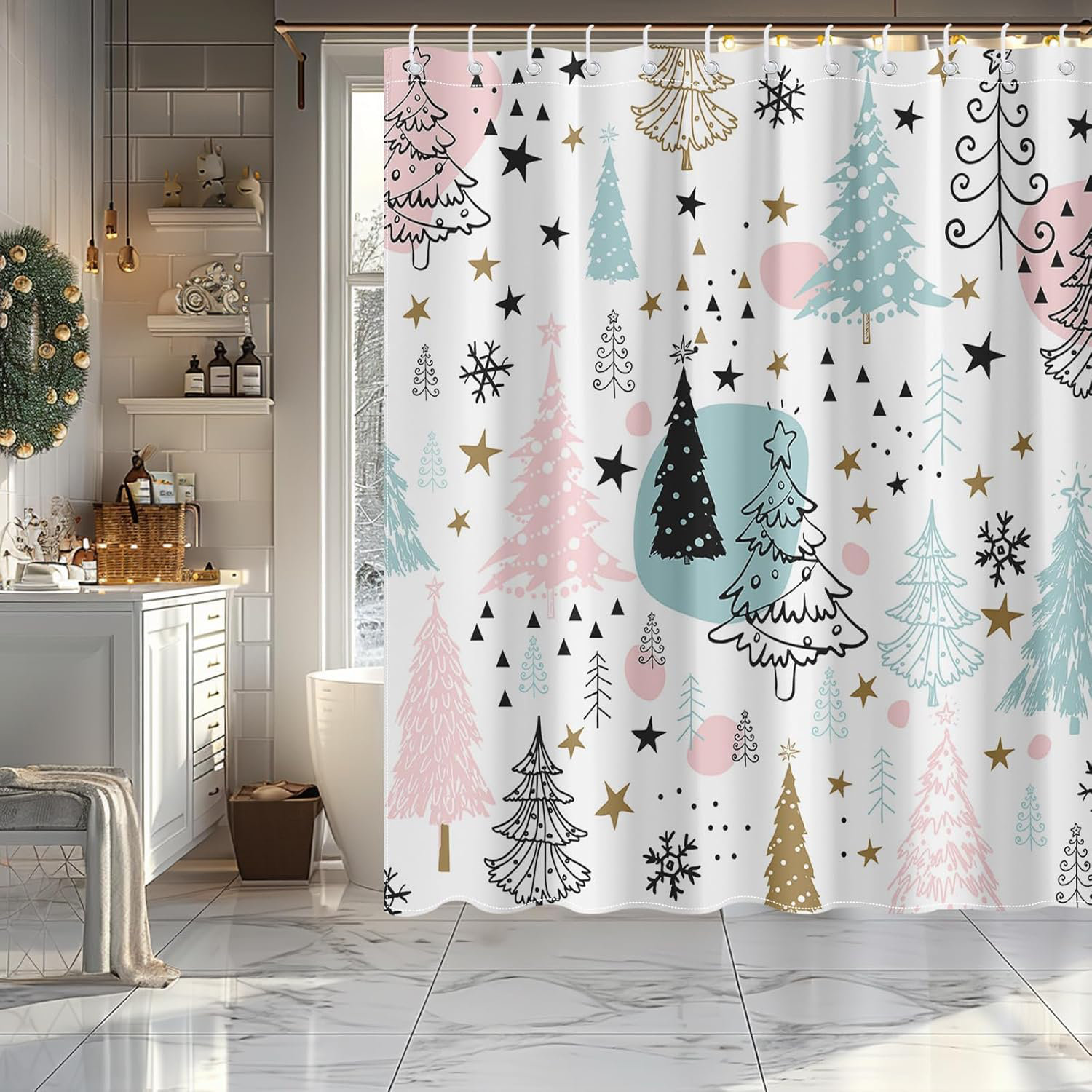 Ophelia & Co. Christmas Shower Curtain Set Winter Snowflake Christmas ...