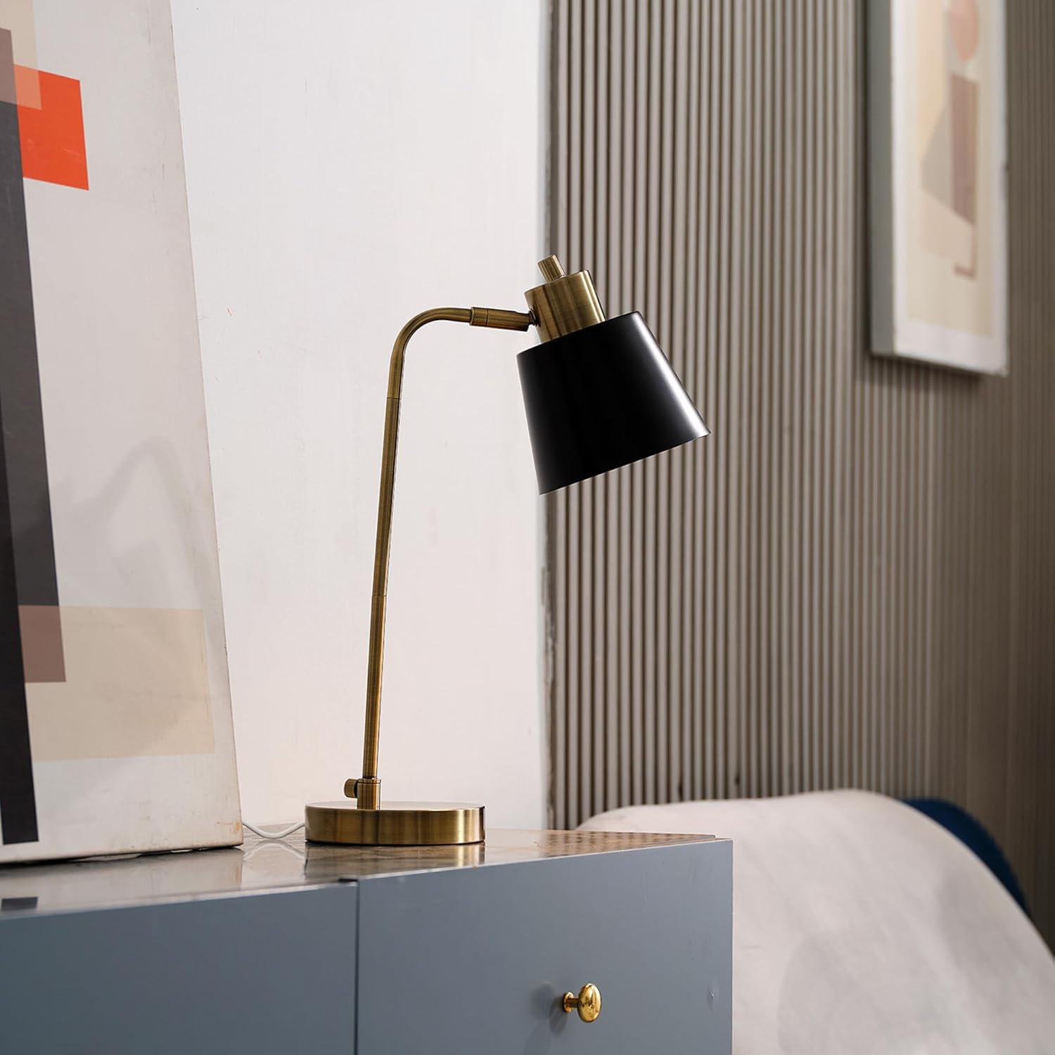 Everly Quinn Matte Brass Finish, Matte Black Metal Shade, Pivot Joint ...