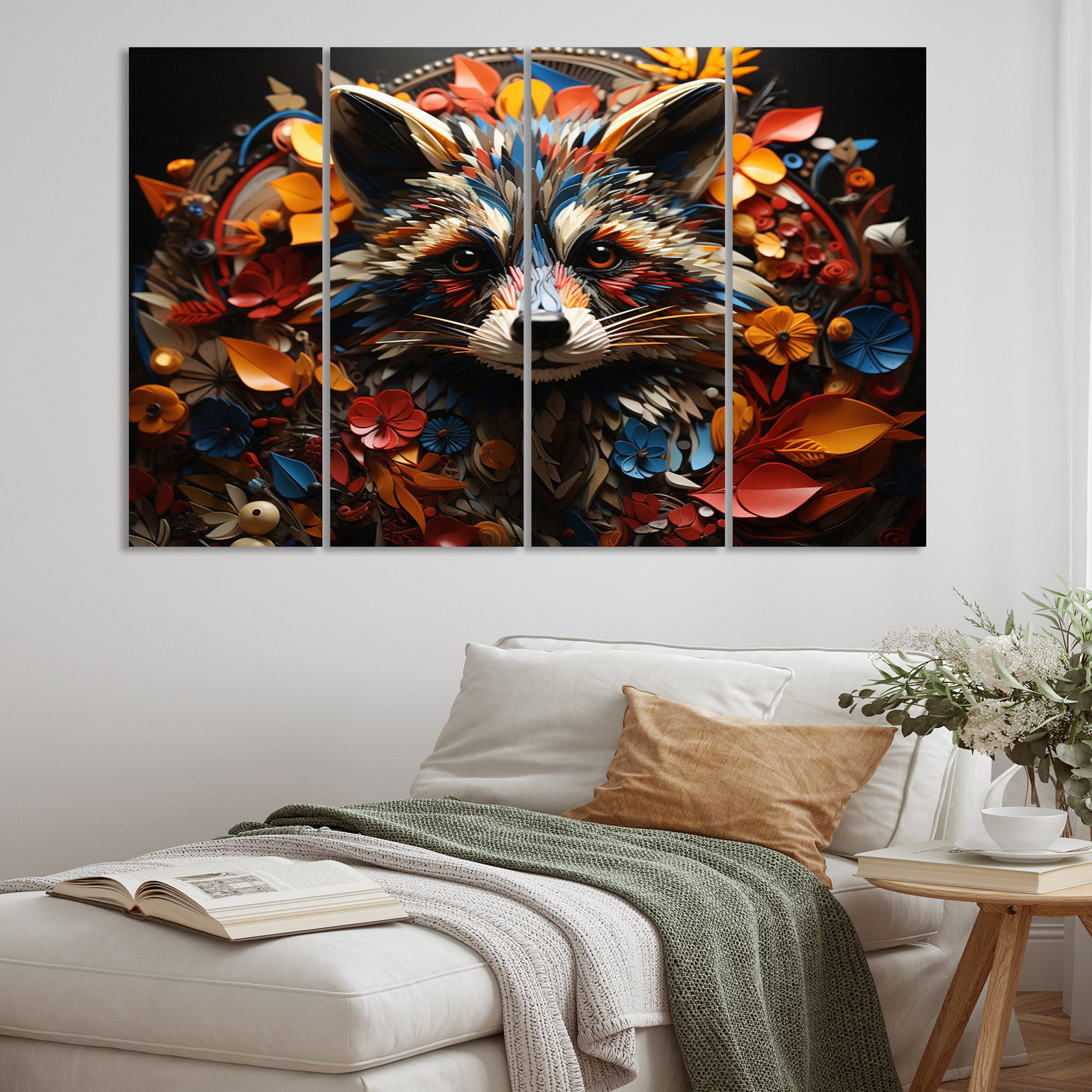 Winston Porter Curious Raccoon Collage III On Canvas 4 Pieces Print ...