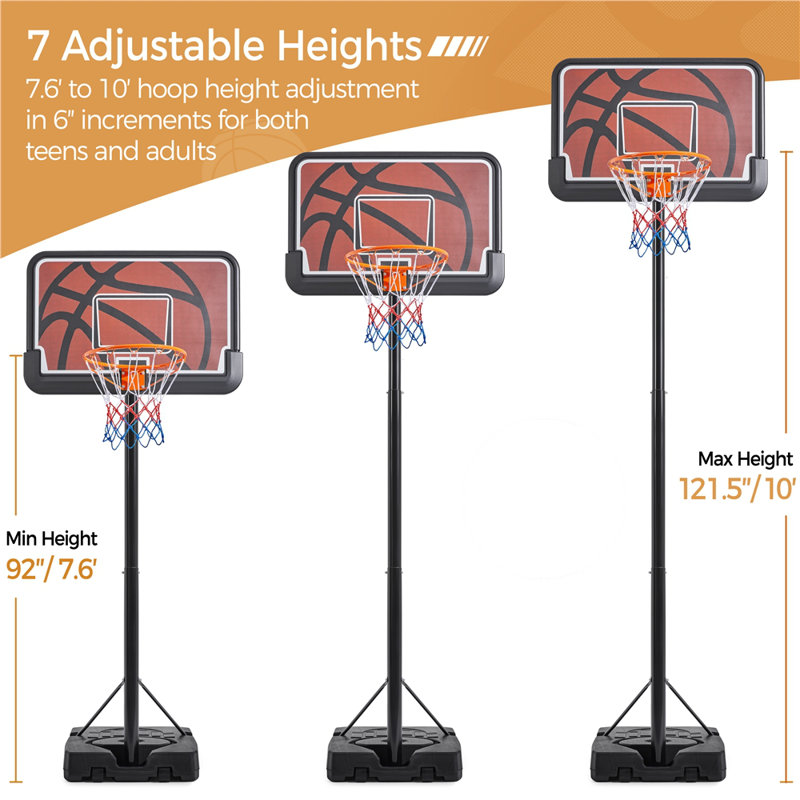 Yaheetech Height Adjustable Metal Portable Full-Size Basketball Hoop ...