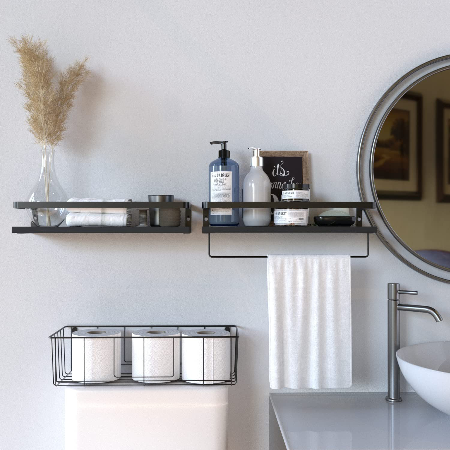 Rebrilliant Luisalfredo 2 Piece Metal Bracket Shelf with Towel Bar ...