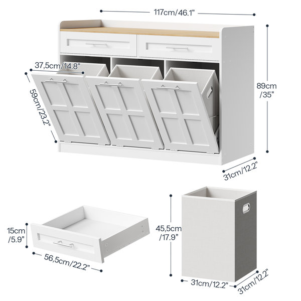 One Allium Way Tilt-out Laundry Hamper Cabinet With 2 Drawers And 3 ...