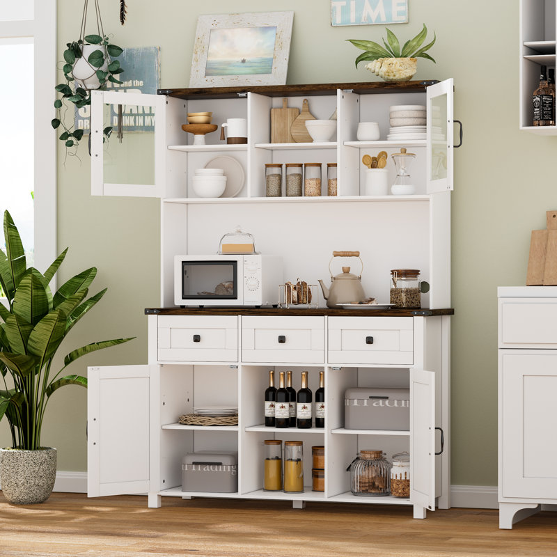 Gracie Oaks Araf Farmhouse Kitchen Pantry Storage Cabinet, 68" Buffet ...