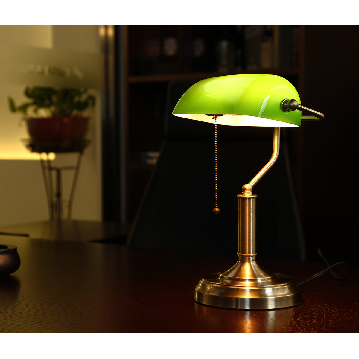 Charlton Home® Bankers Desk Lamp with Pull Chain Switch Plug in Fixture ...