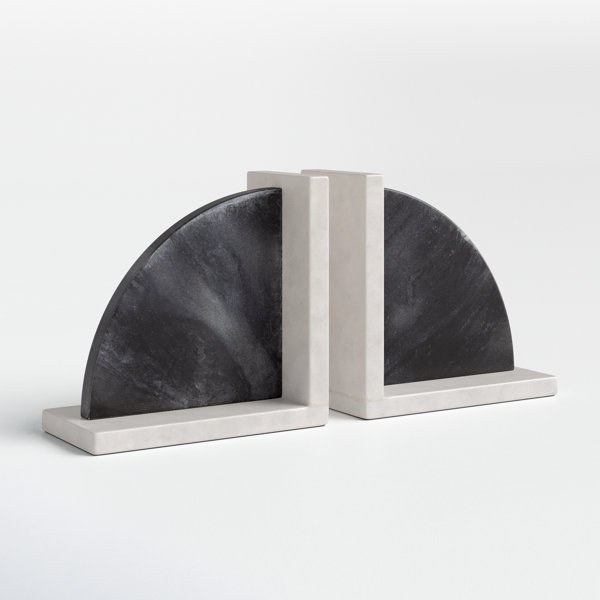 AllModern Modern Neutral Set of 2 Black and White Marble Rounded ...