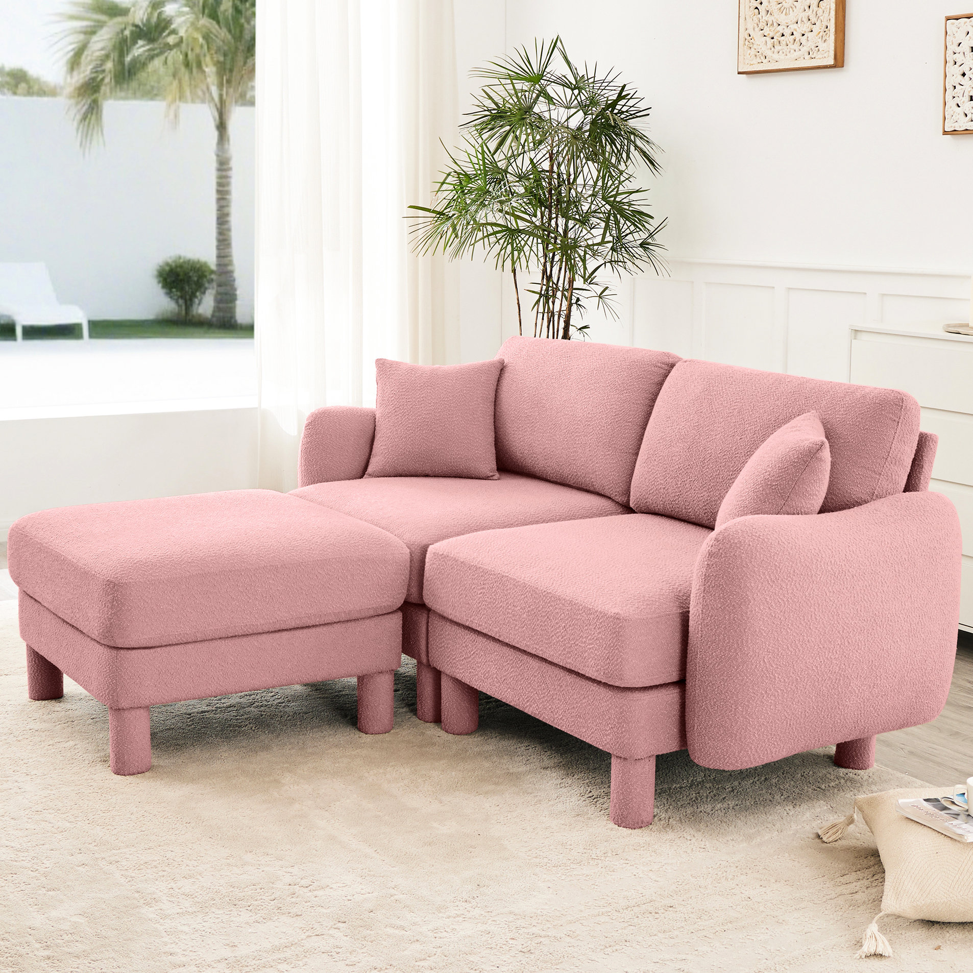 George Oliver Modern Design Boucle Couch With Cylindrical Legs, Soft ...