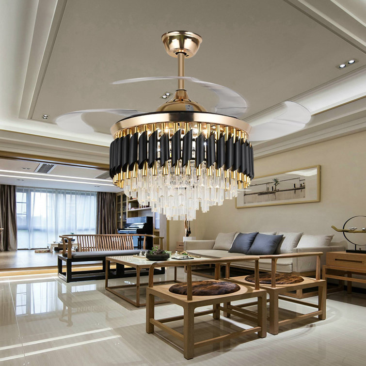 Mercer41 Smart Crystal Luxury Ceiling Fan Light, Suitable For Multiple ...