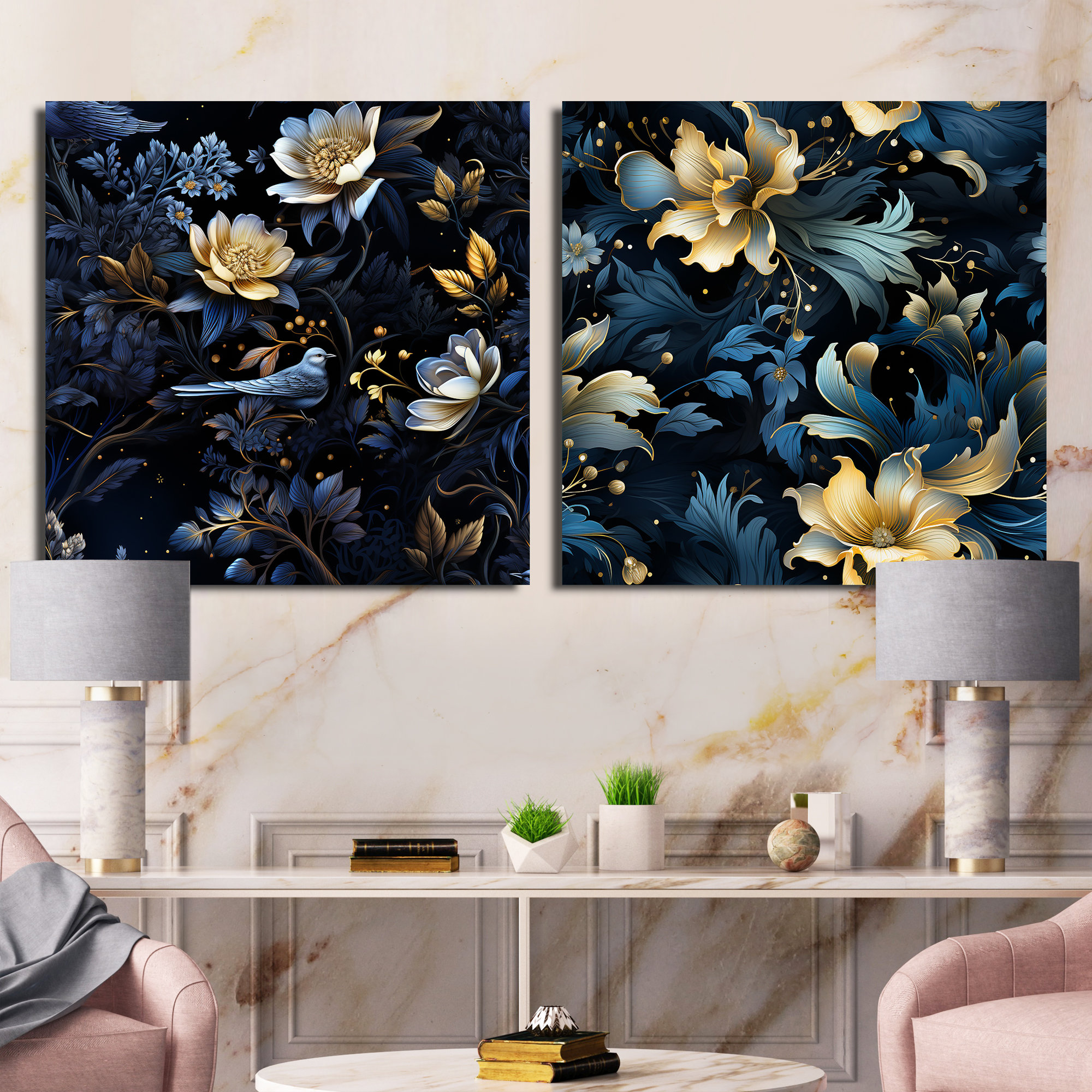 Design Art Enigmatic Nights Moody Patterns - Floral Square Collage Set ...
