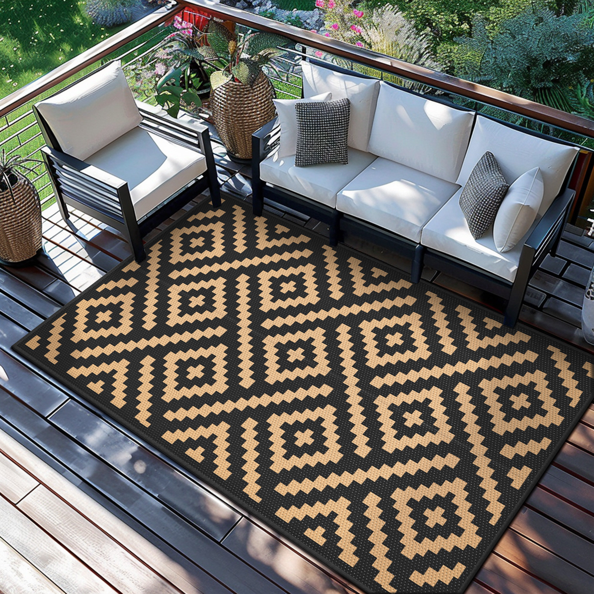 Union Rustic Outdoor Rug Reversible Plastic Camping Rugs Black&Brown ...