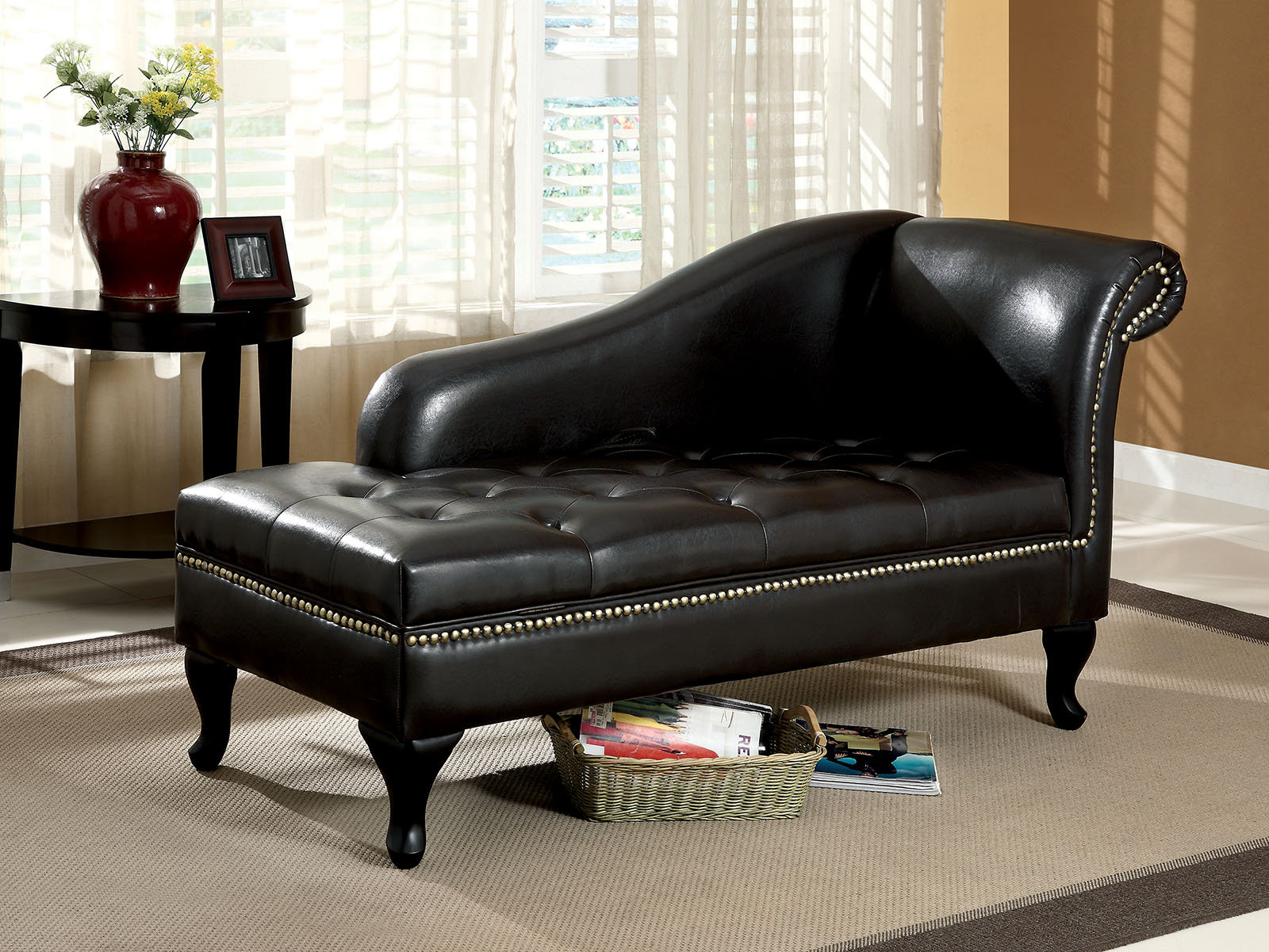 Alcott Hill® Jolie Tufted Faux Leather Right Recessed Arms Chaise ...