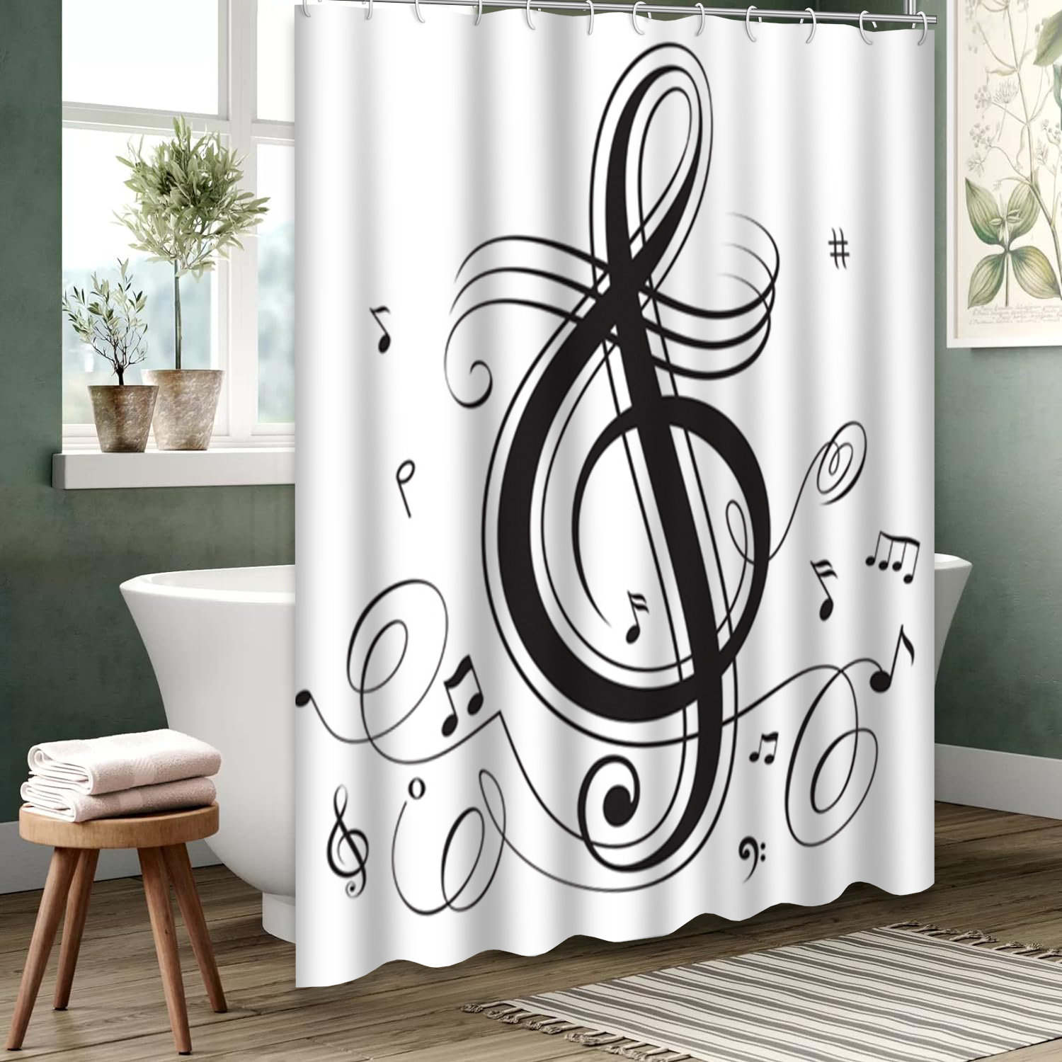 East Urban Home Music Notes Waterproof Shower Curtain,Abstract Funky ...