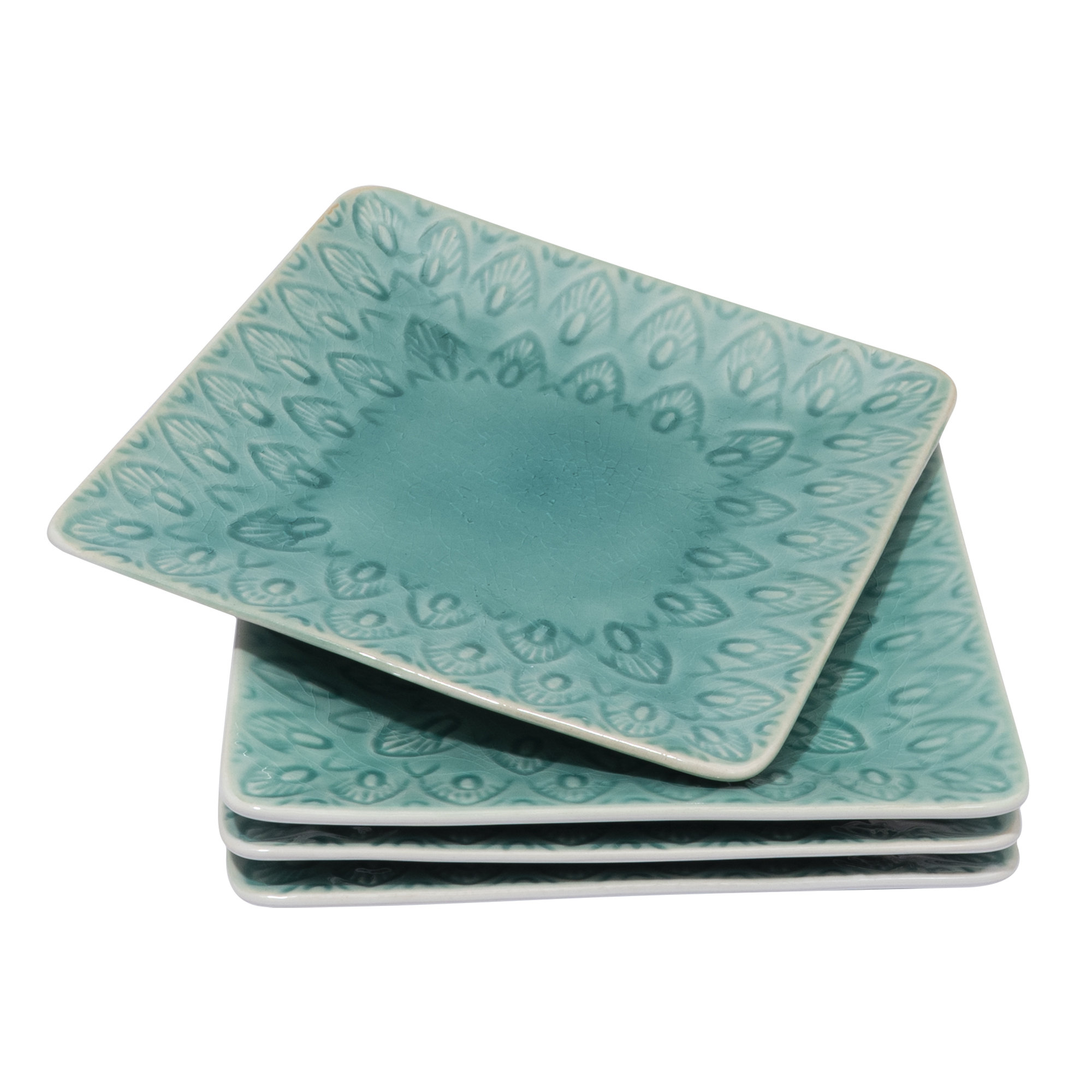 Euro Ceramica Peacock 6.5 Inch Square Appetizer Plate Set & Reviews ...